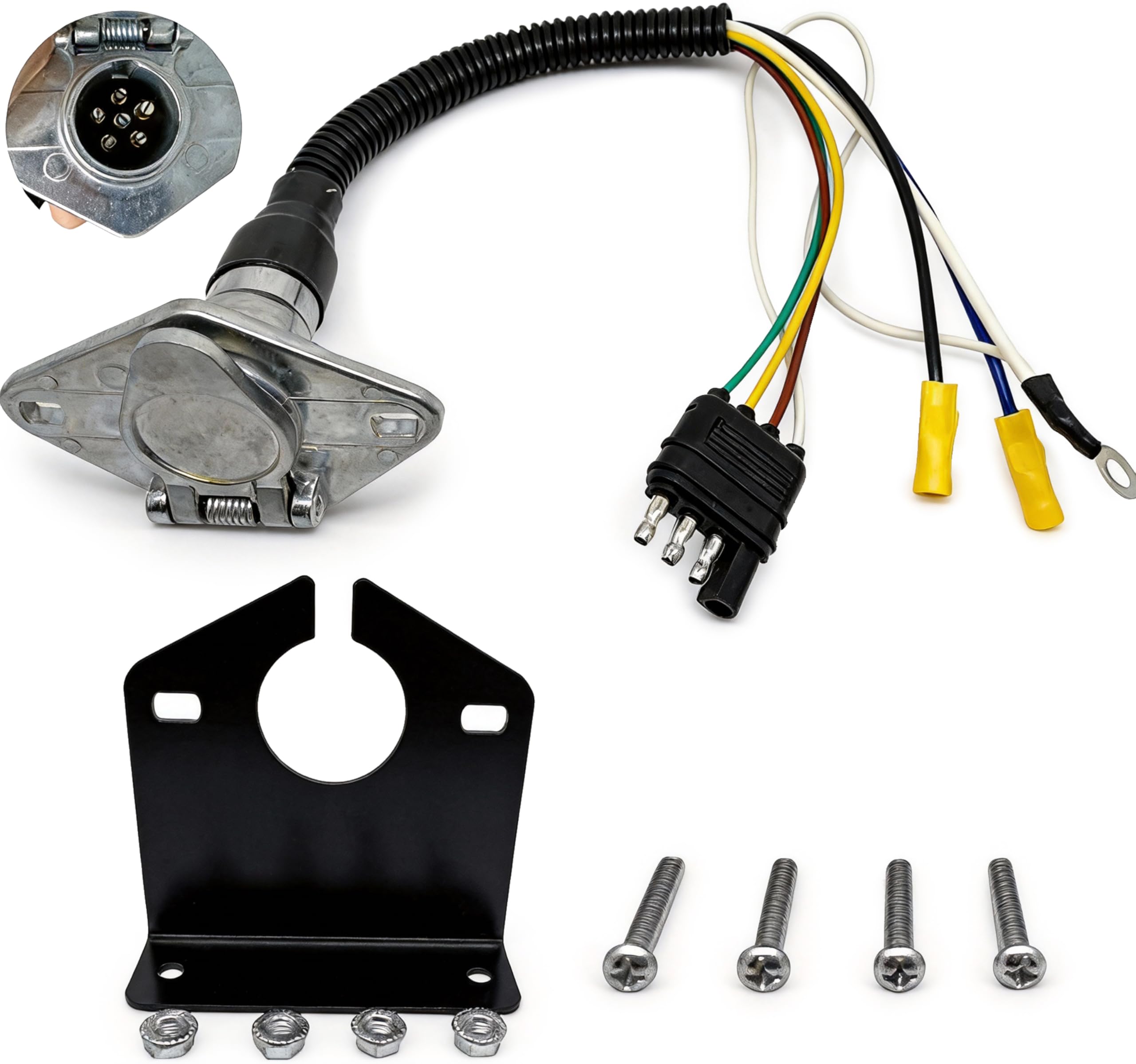 Snapklik.com : NEWSUN 4 Way Flat To 6 Way Round Connector Vehicle Side ...