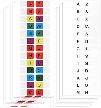 AOZUO 520PCS A-Z Alphabet Tabs, Colorful White Letter Tabs Indexes Self ...