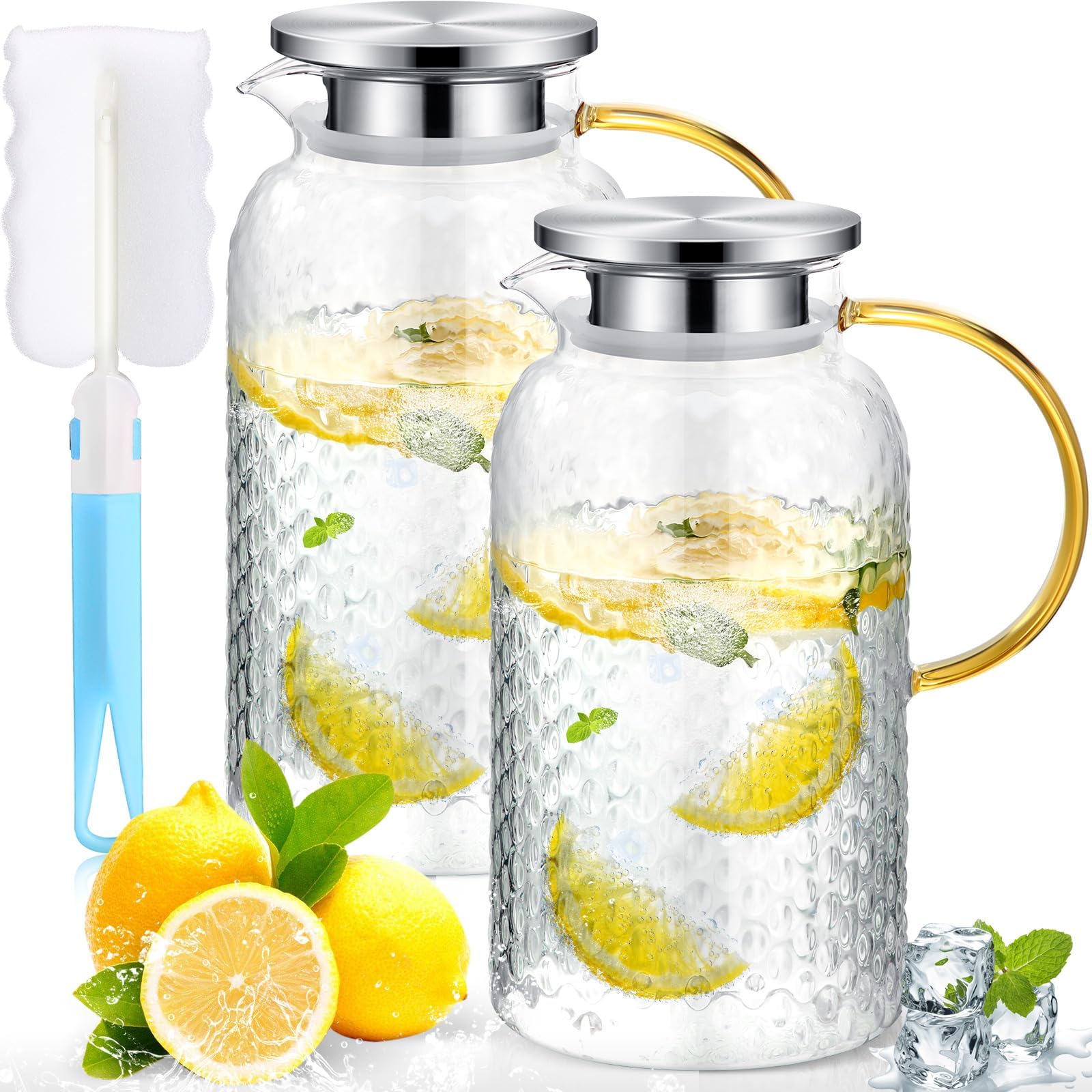Amazon.com: Tioncy 2 Pcs 60 oz Glass Pitcher Water Pitcher with Lid and ...