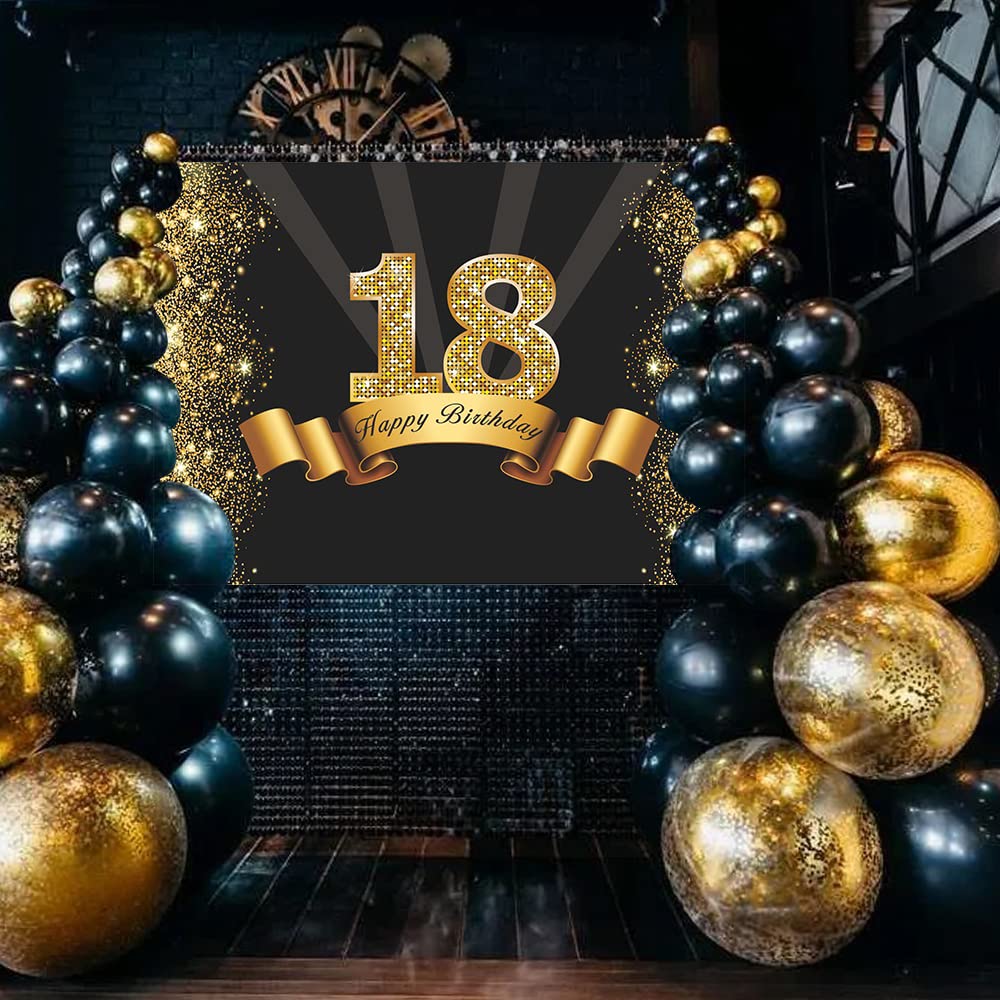 Buy Black and Gold 18th Birthday Backdrop 18 Years Old Birthday Party ...