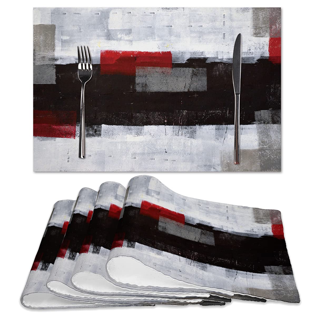 Amazon.com: Red and Grey Modern Art Placemats Set of 4, Heat Resistant ...