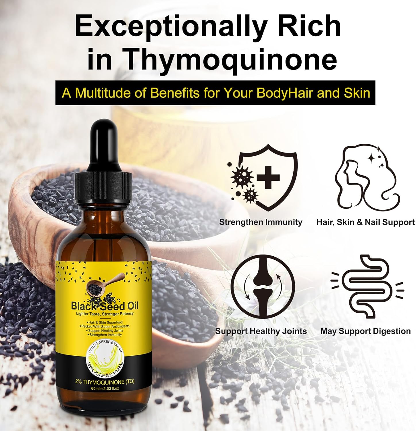 Aceite de semilla negra, 3 veces timoquinona, prensado en frío, aceite ...