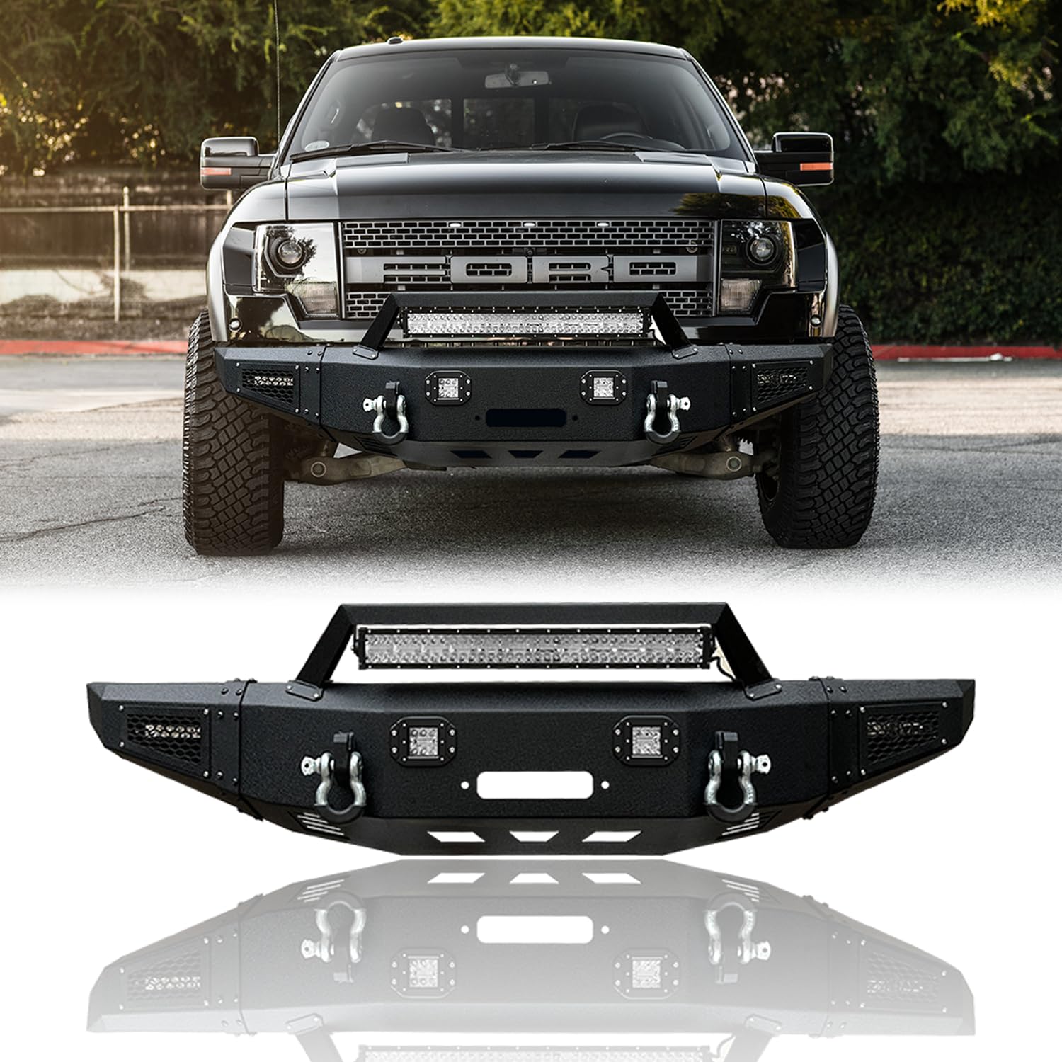 Buy LUYWTE For 2010-2014 Ford Raptor SVT Steel Front Bumper W/Winch ...