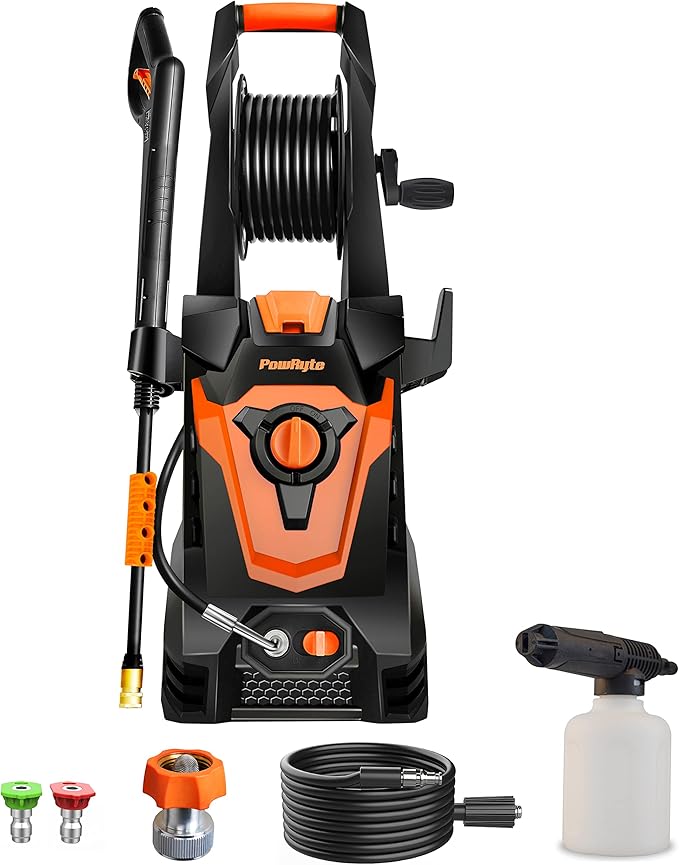 Amazon.com : PowRyte Electric Pressure Washer with Hose Reel, Foam ...