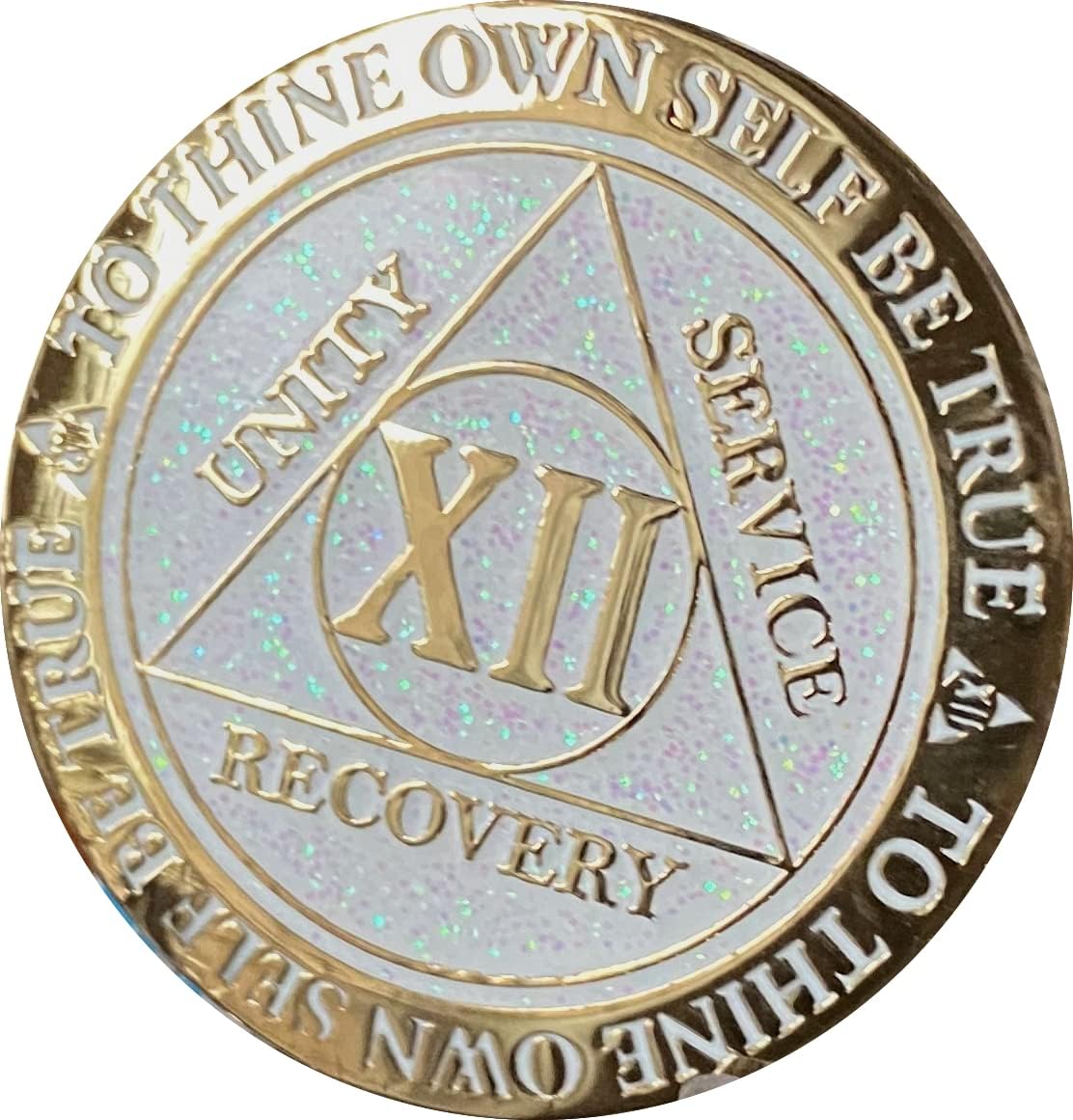 Amazon.com : 3 Year AA Medallion Reflex White Glitter Gold Plated Color ...