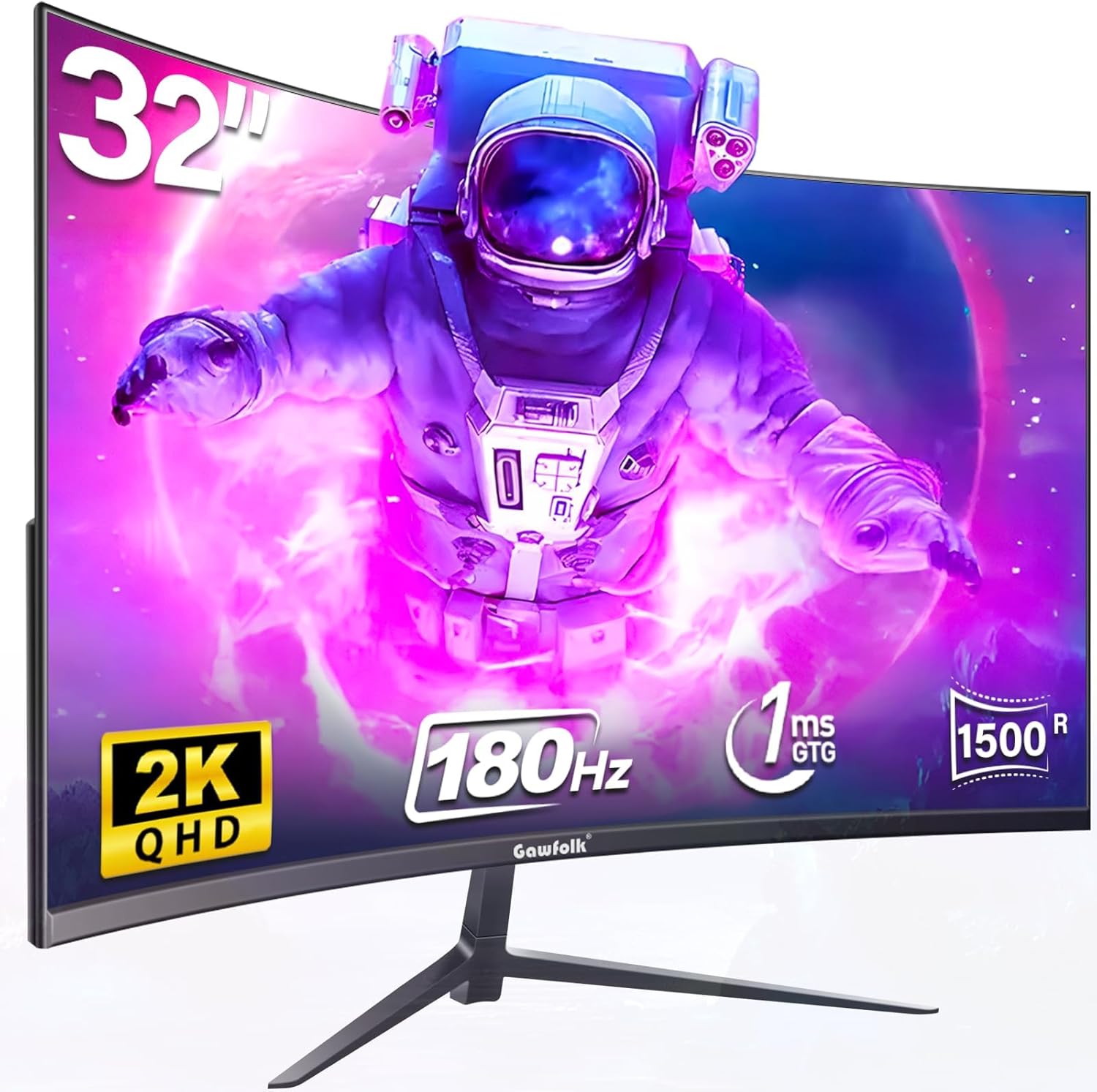 Gawfolk QHD 32 inch Curved (2560 * 1440) Gaming Monitor 2K 180Hz ...