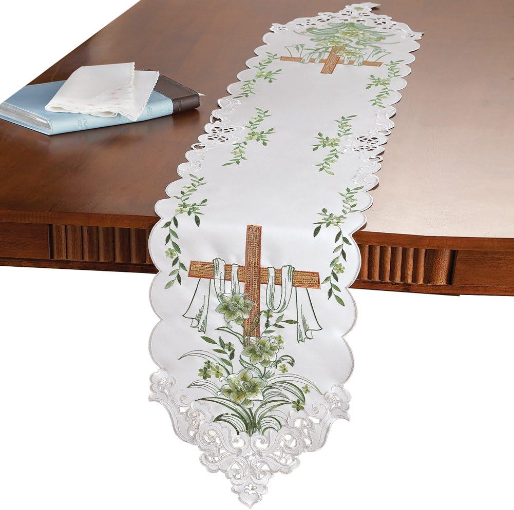 Amazon.com: Creative Linens Embroidered Easter Bunny Egg Floral Table ...