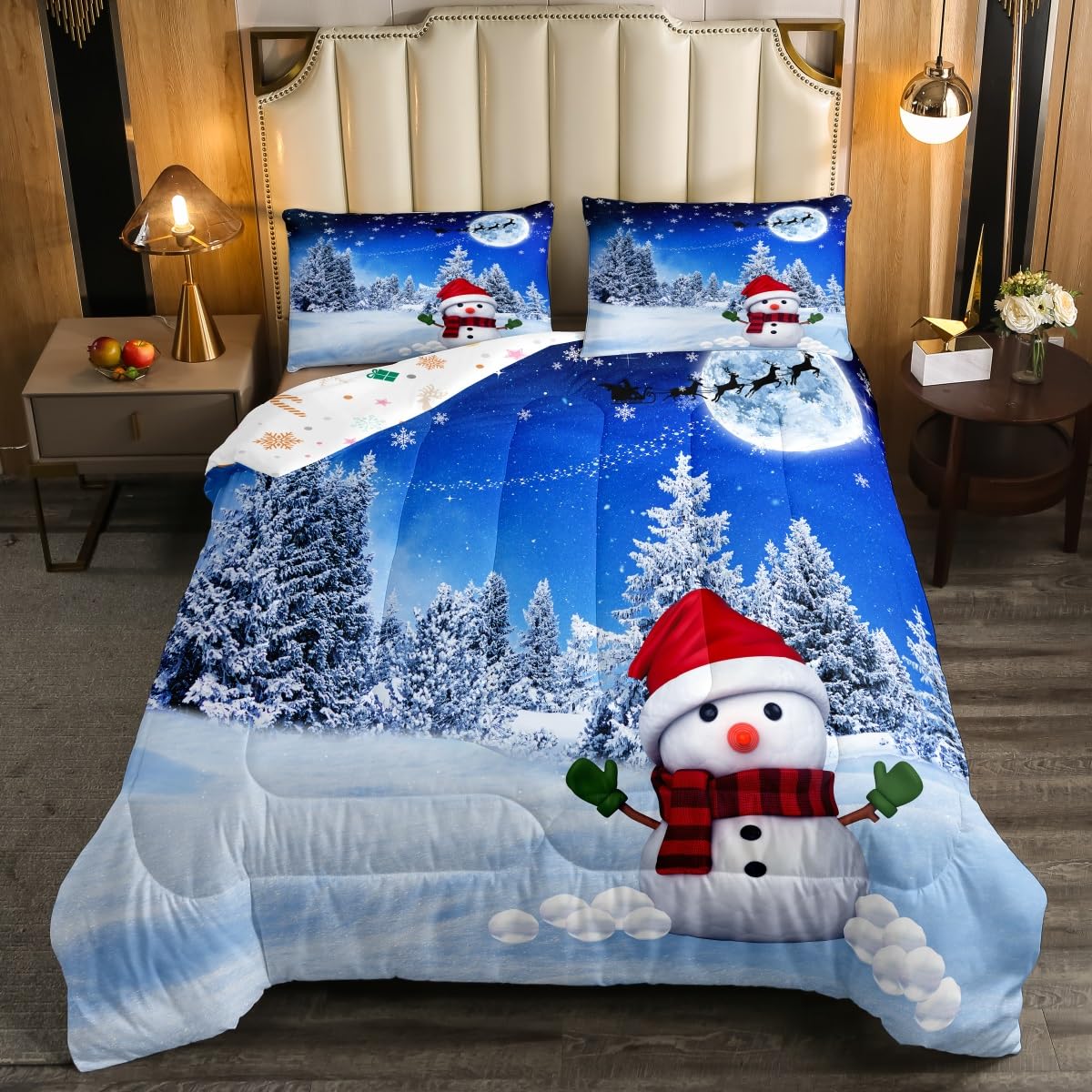 Amazon.com: Christmas Comforter Set Reindeer Snowman Snowflake ...