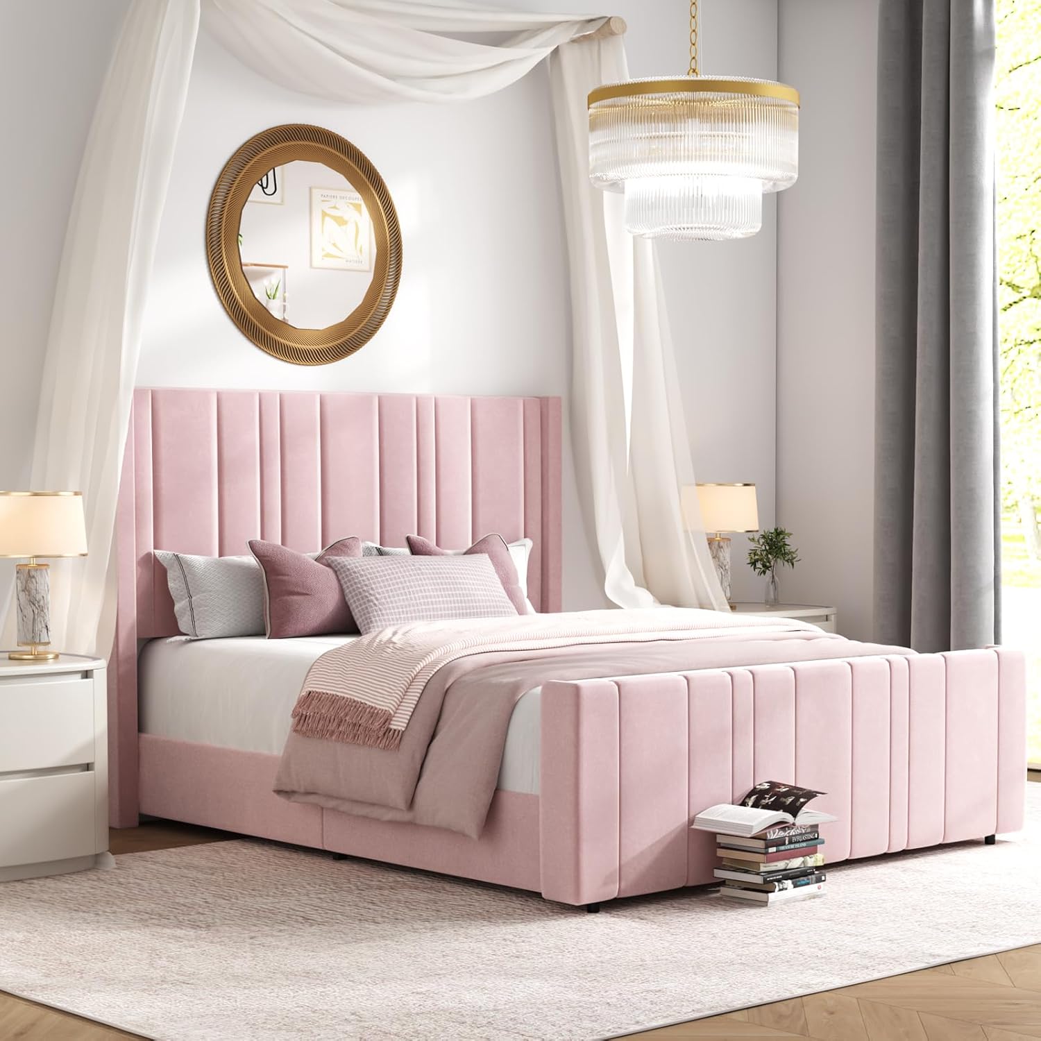 Amazon.com: HOMBCK Full Size Bed Frame, Pink Bed Frame Full with ...