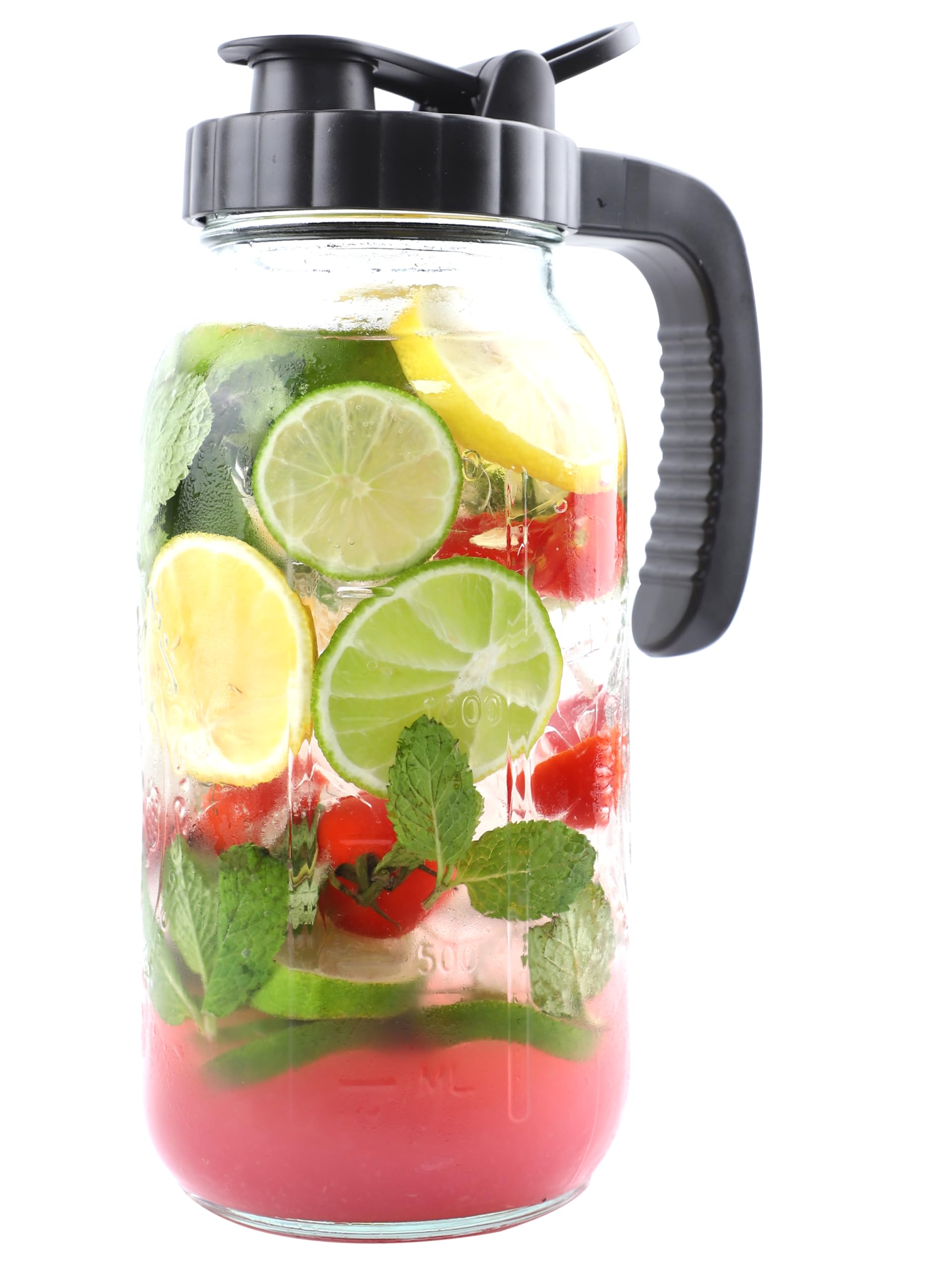 Amazon.com: Mason Jar Pitcher 64 Oz With Spout Lid 2 Quart Glass Sun ...