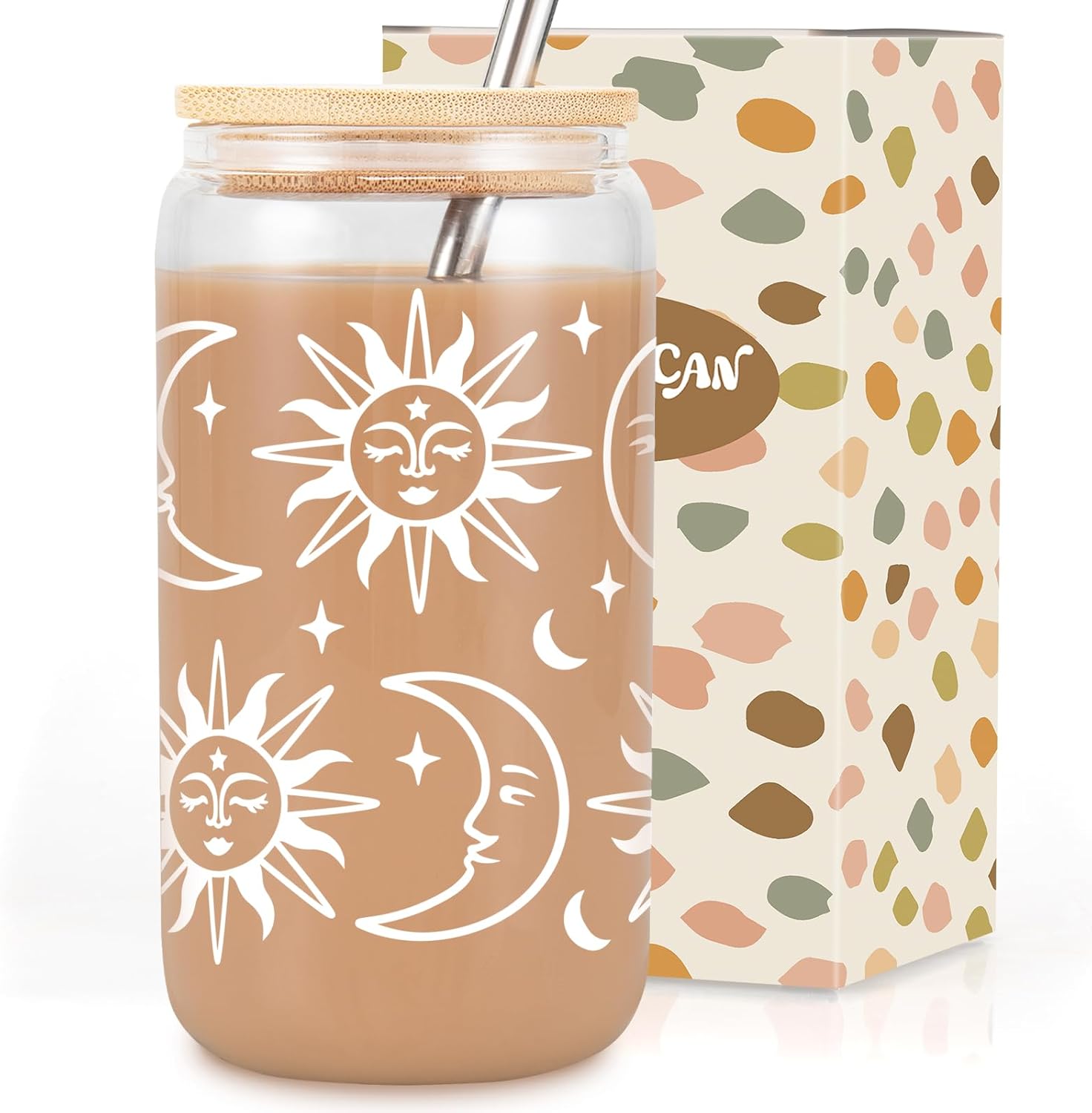 Amazon.com: Coolife Celestial Sun and Moon 16 oz Iced Coffee Cup ...
