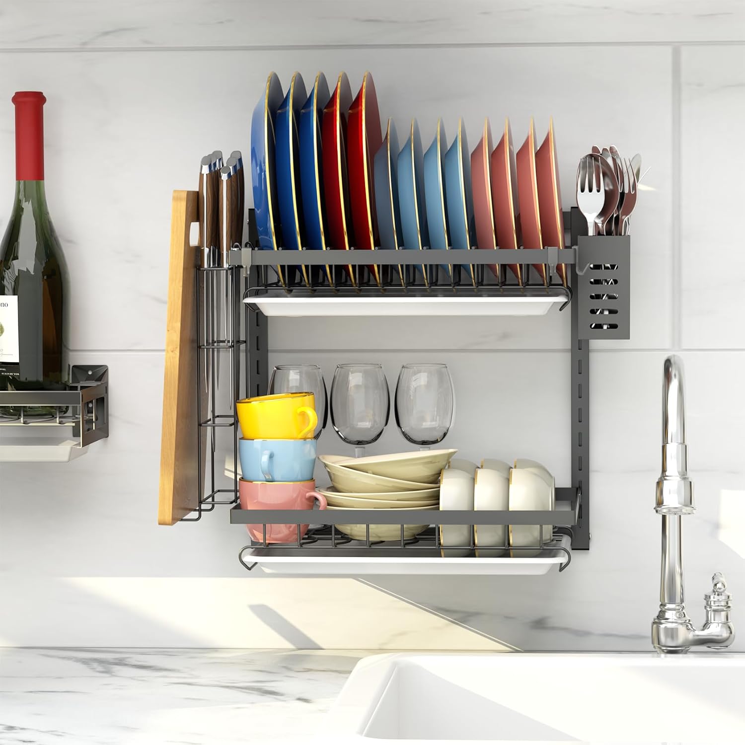 Amazon.com: Besamery Hanging Wall Mounted Dish Drying Rack with ...