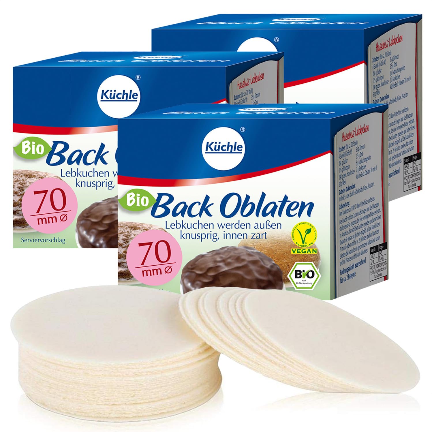 Küchle runde Back Oblaten Bio Vegan 70mm 36g pro Packung 3er Pack ...