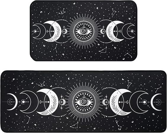 Amazon.com: Moon Phase Kitchen Rug Set of 2, Goth Rug, Moon Rug, Black ...