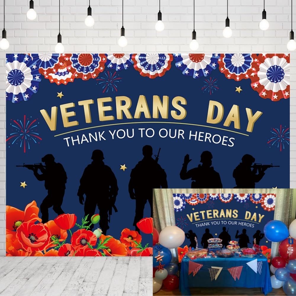 Amazon.com : INRUI Veterans Day Photography Background Thank You to Our ...