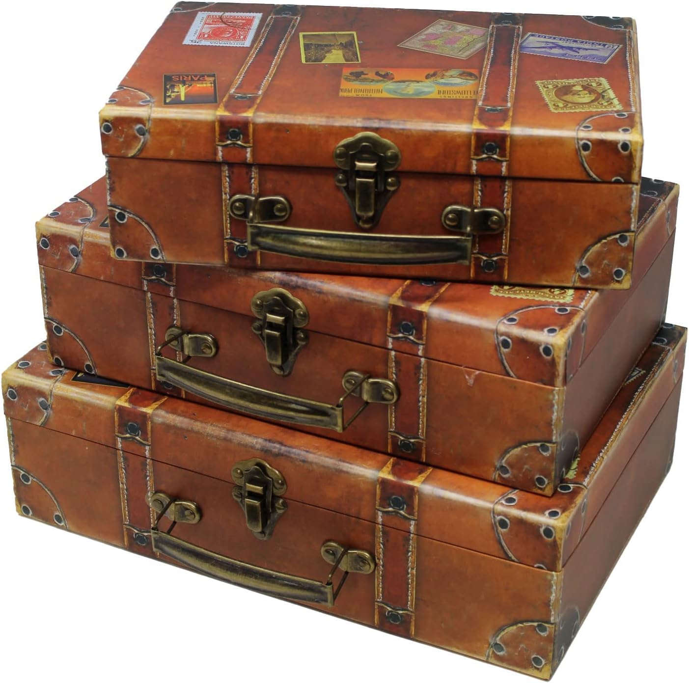 Amazon.com: Vintage Style Brown Wooden Suitcase with Leather Trim ...