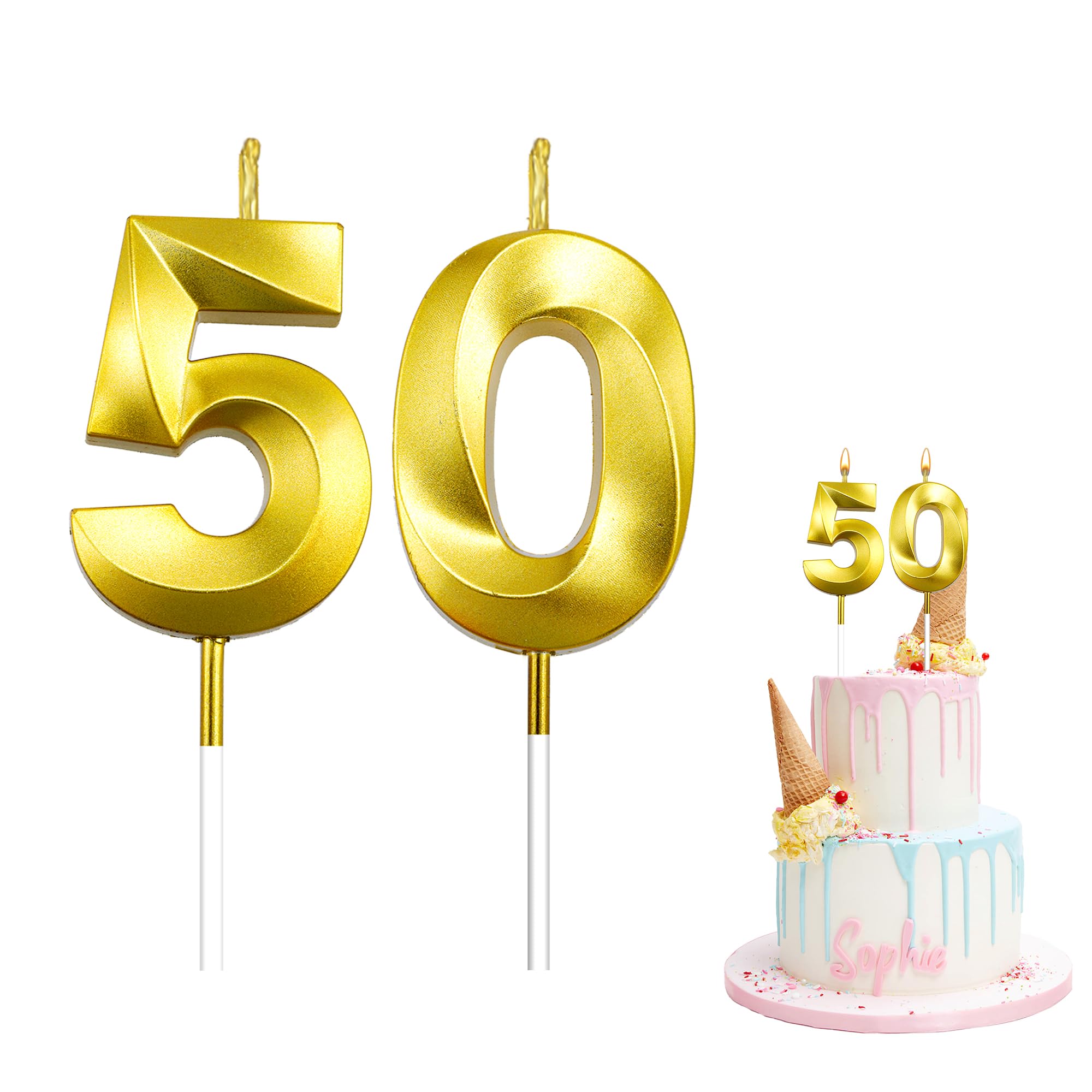 Amazon.com: Birthday Candles for Cake, Gold Number 50 Birthday Candles ...