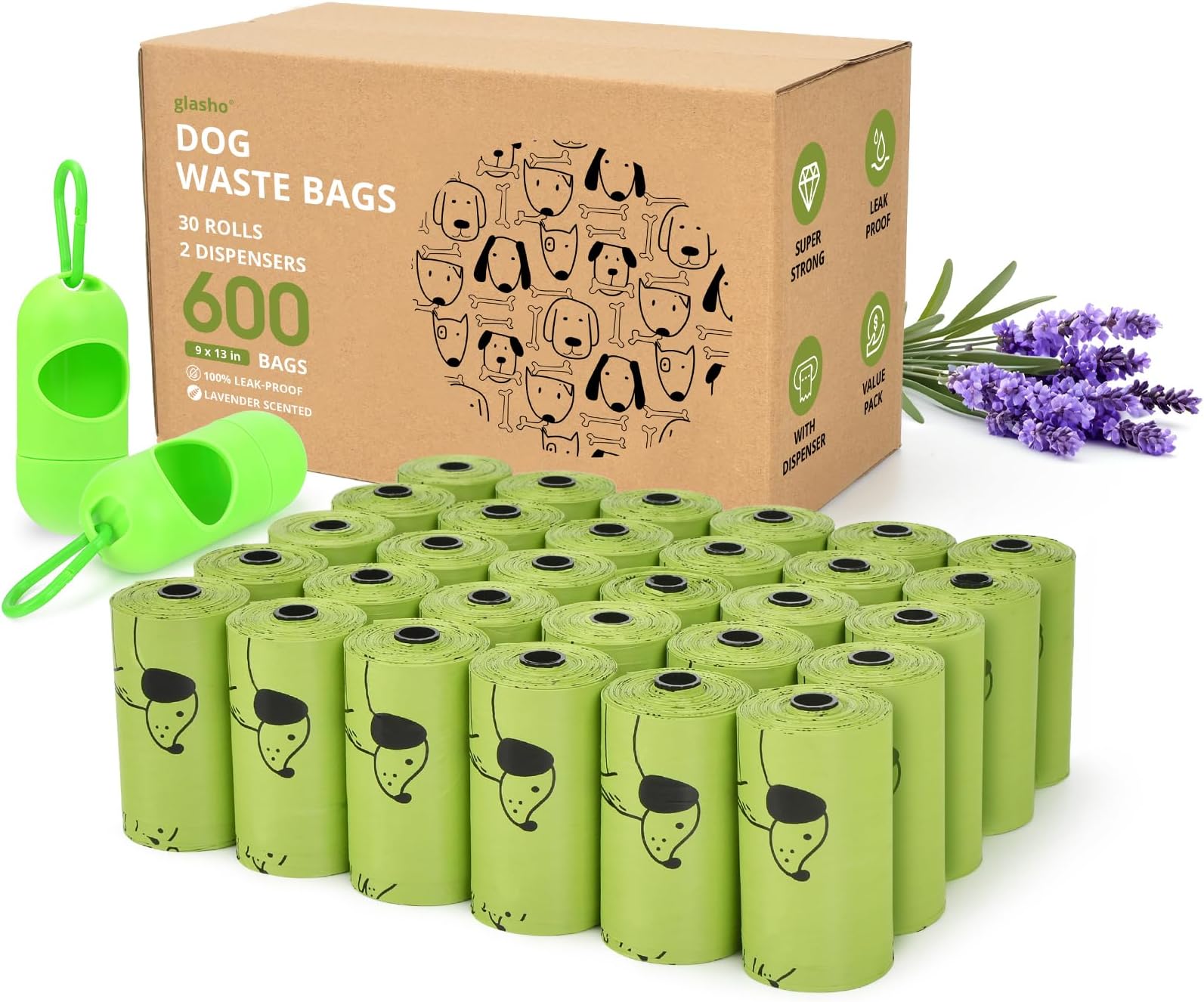 Amazon.com: glasho Poop Bags for Dogs (600 Count, 30 Rolls) Lavender ...