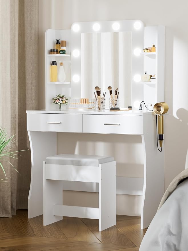 FiveWillowise Dressing Table with Mirror and Stool, Vanity Desk with 3 ...