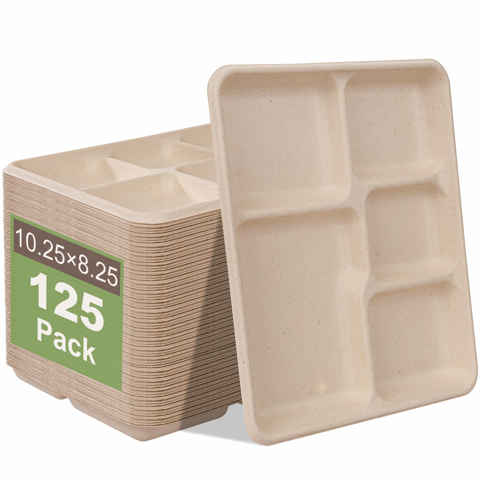 Amazon.com: 100% Compostable 5 Compartment Paper Plates, 125 Pack Heavy ...