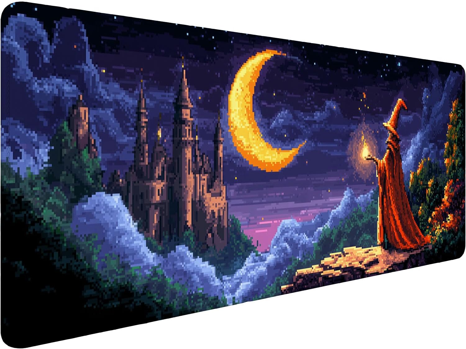 Amazon.com: Pixel Art Desk Mat Wizard Magic Moon Mysterious Castle ...