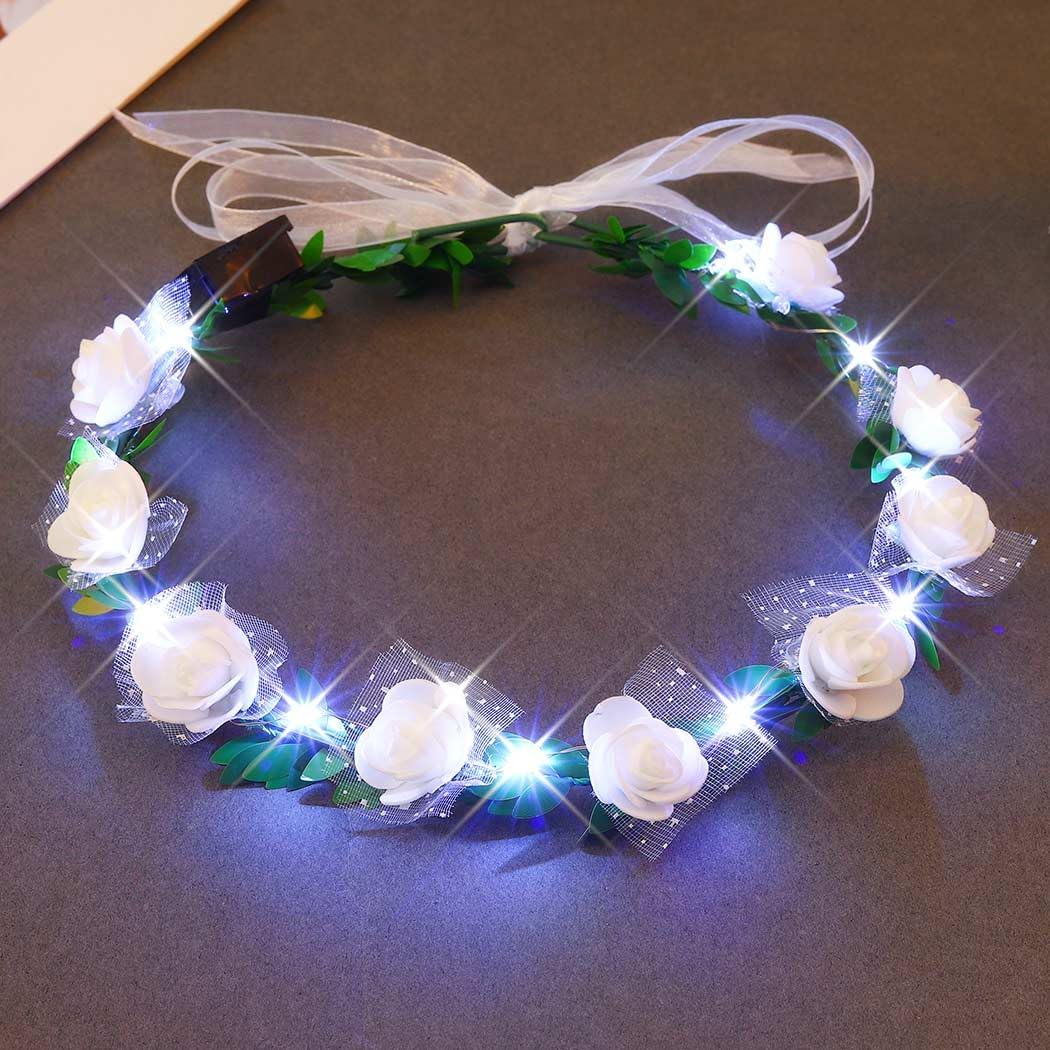 Edary LED Flower Crown Headband Light Up Floral Hair Wreath Headbands ...