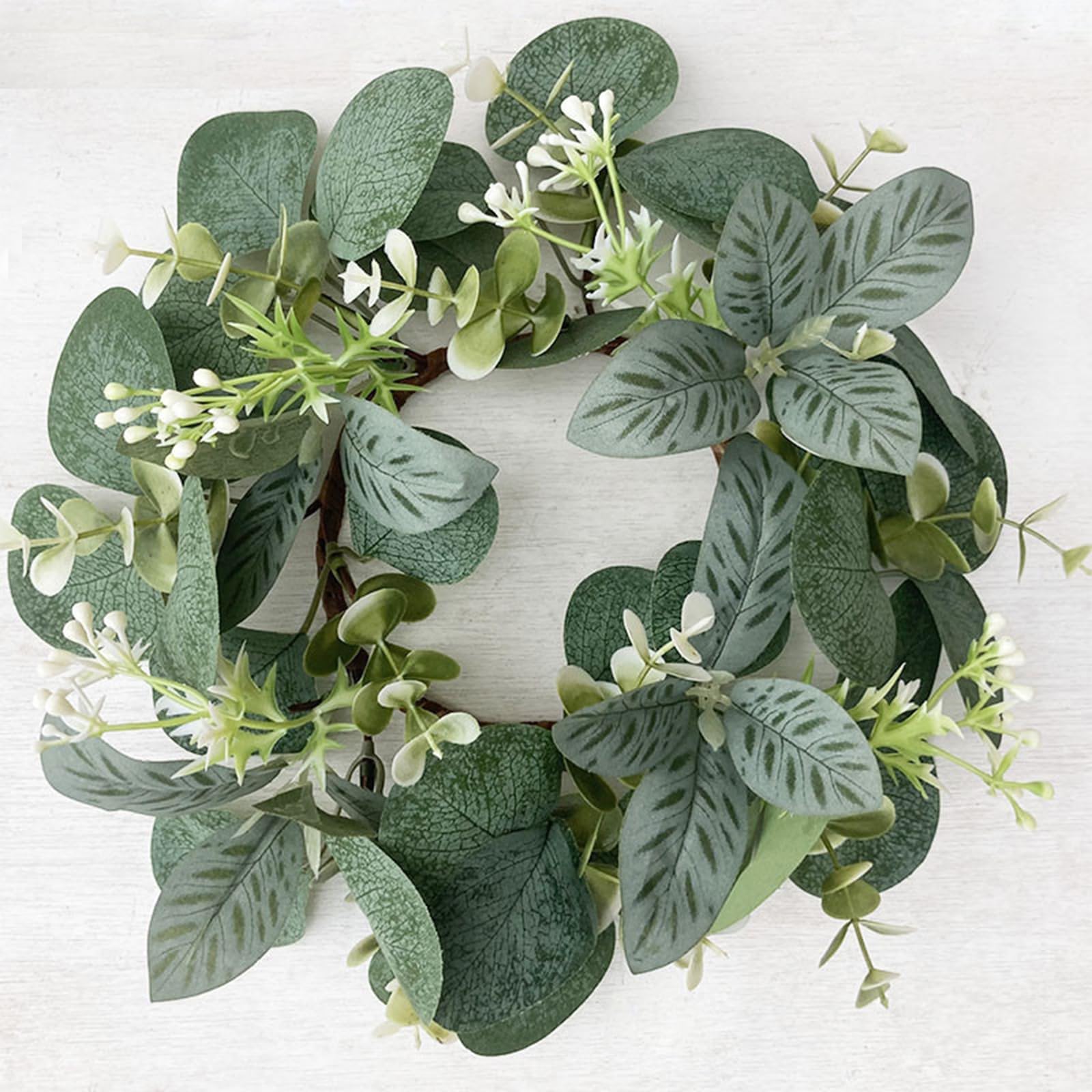 Amazon.com: 4 Pieces Candle Rings Artificial Eucalyptus Leaves Wreaths ...