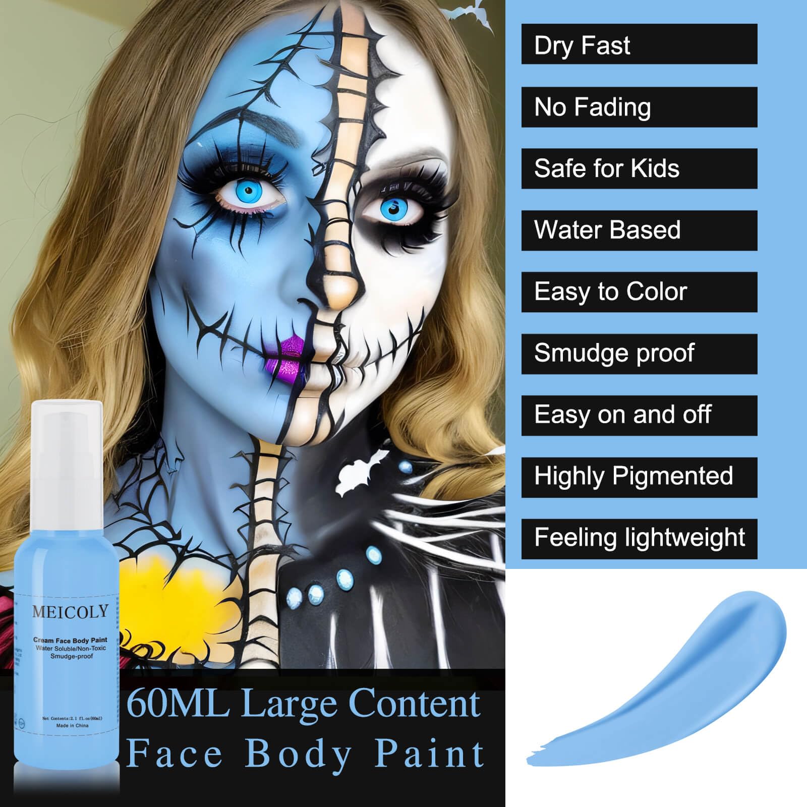 Snapklik.com : Cream Light Blue Face Body Paint,2.1Oz Smudge-proof Sky ...