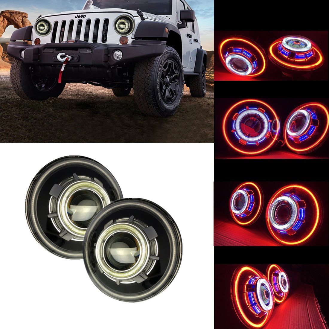 Buy SXMA 7 Inch LED Headlights,LED Projector Headlights with Halo ...