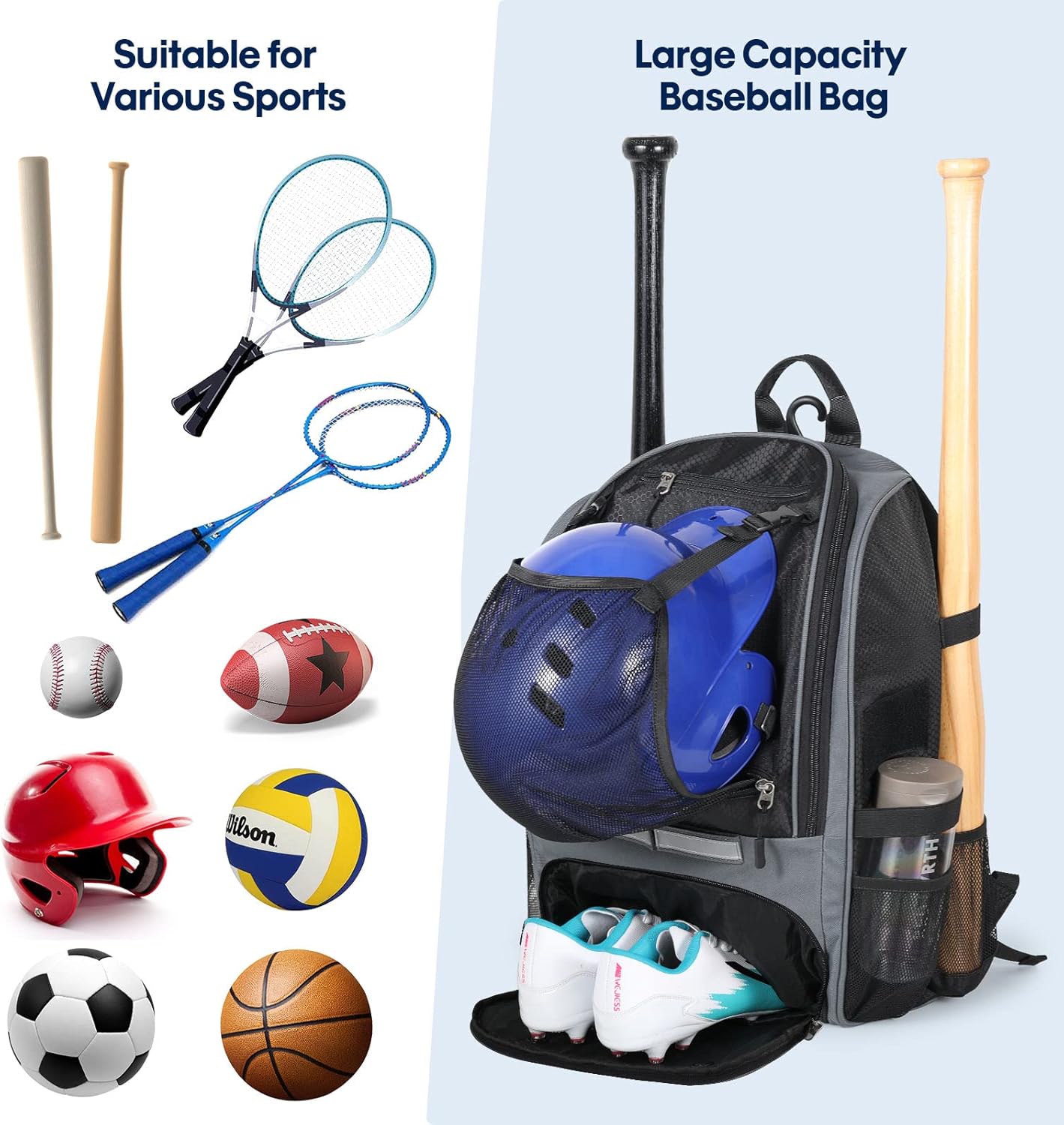 Baseball Bag for Youth Boys and Adults – Softball Bag with Separate ...