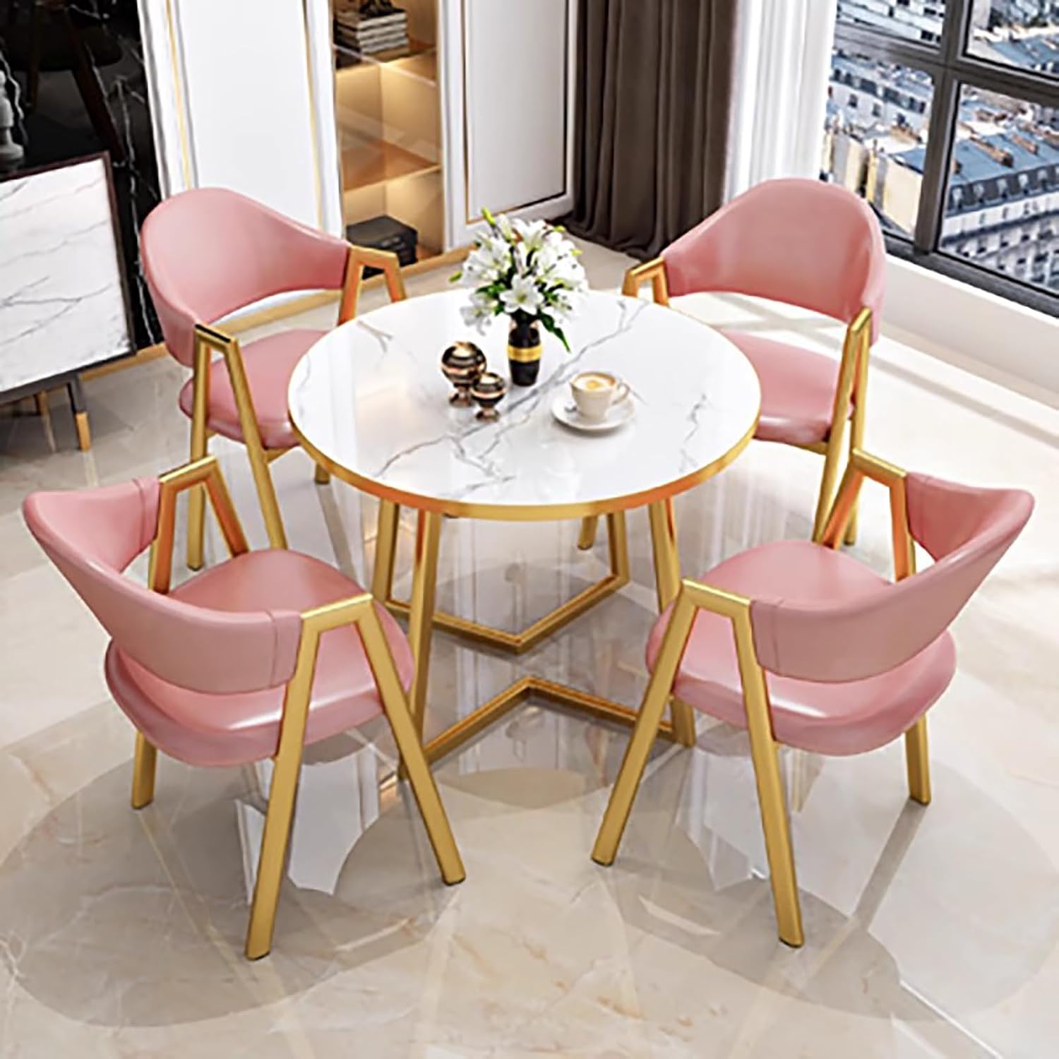 Amazon.com - Modern Round Dining Table Set For 5,5-piece Dining Table ...