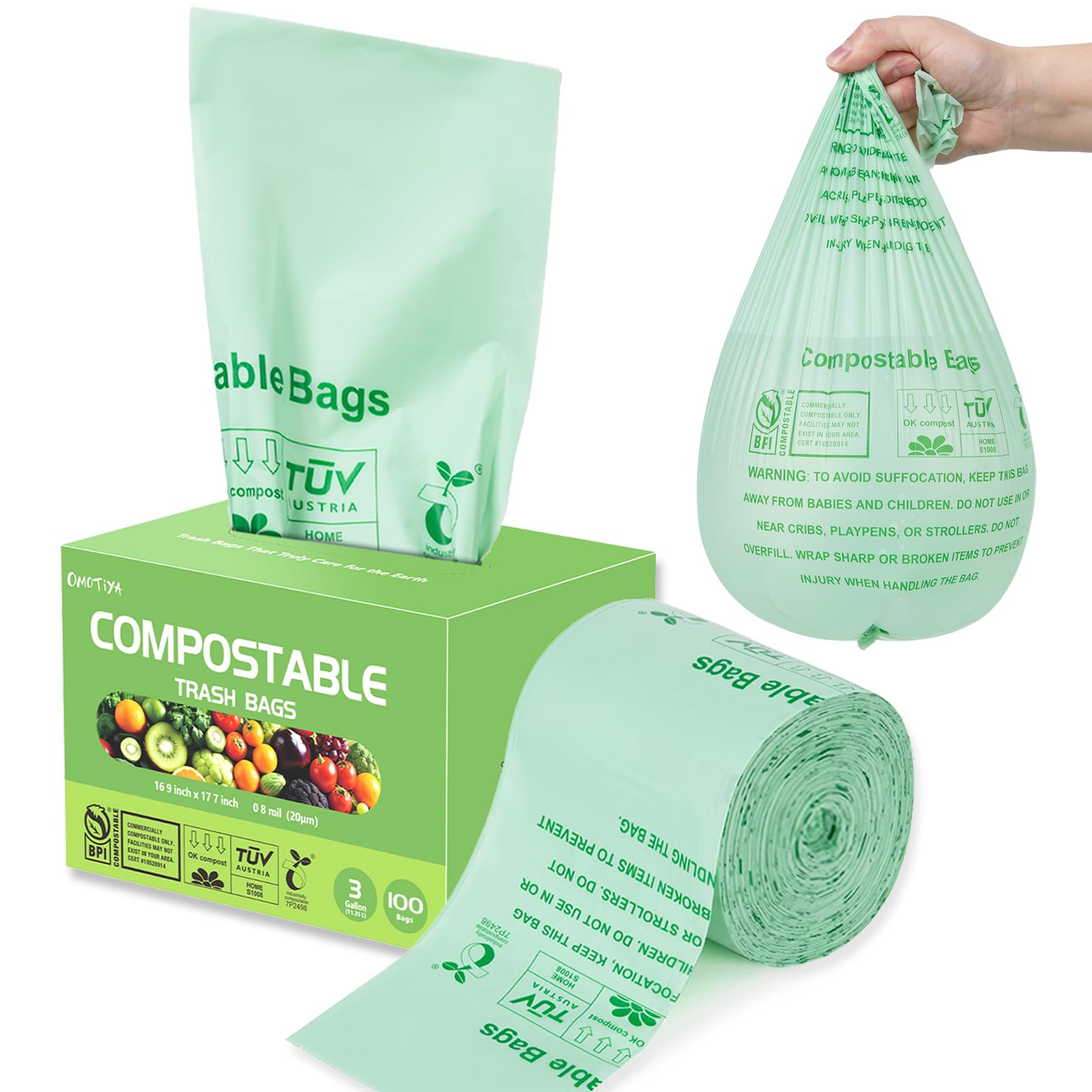 Snapklik.com : Compostable Trash Bags 3 Gallon, Extra Thick 0.8 Mils ...