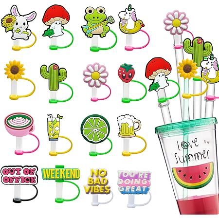 Amazon.com: 8PCS Silicone Straw Covers, Lovely Straw Caps Reusable ...