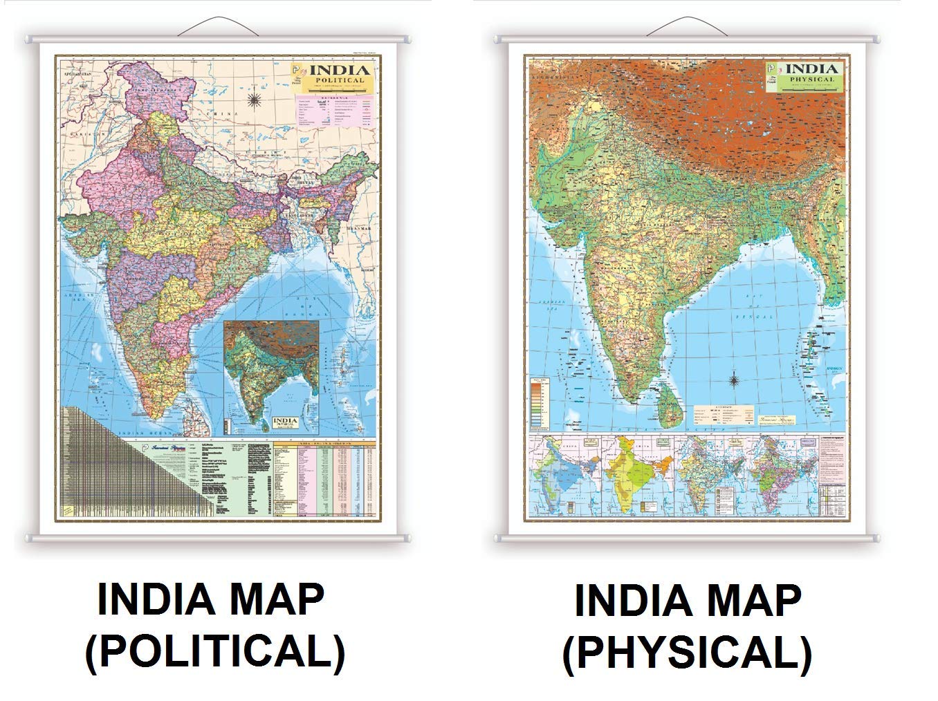 India Political And India Physical Map Both Map Laminated Size ...