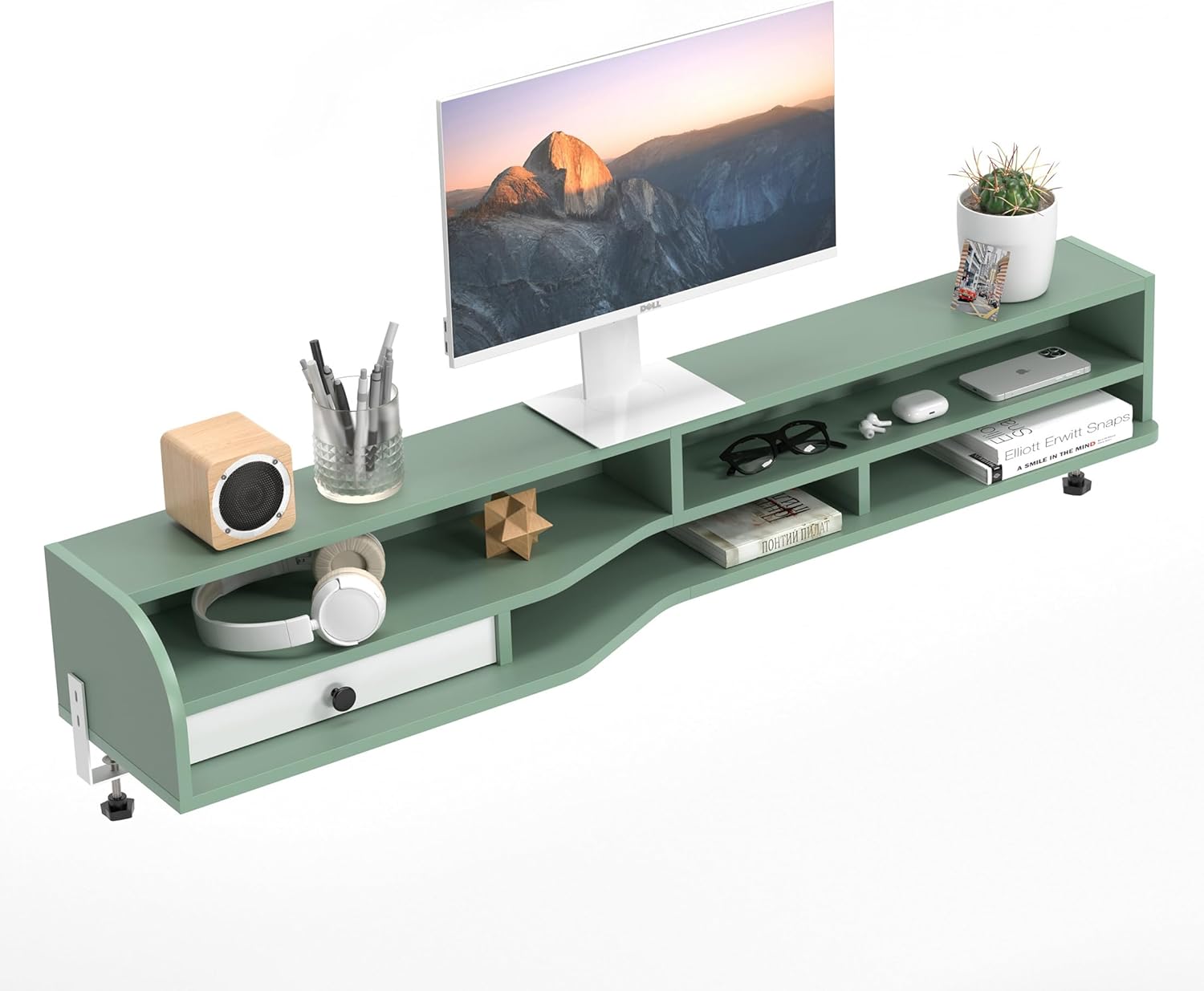 Amazon.com : Okin Clamp-on 53" Desk Shelf Organizer, 2 Tier Computer ...