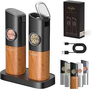 Amazon.com: [Upgraded Larger Capacity] Sangcon Gravity Electric Salt and Pepper Grinder Set, USB ...