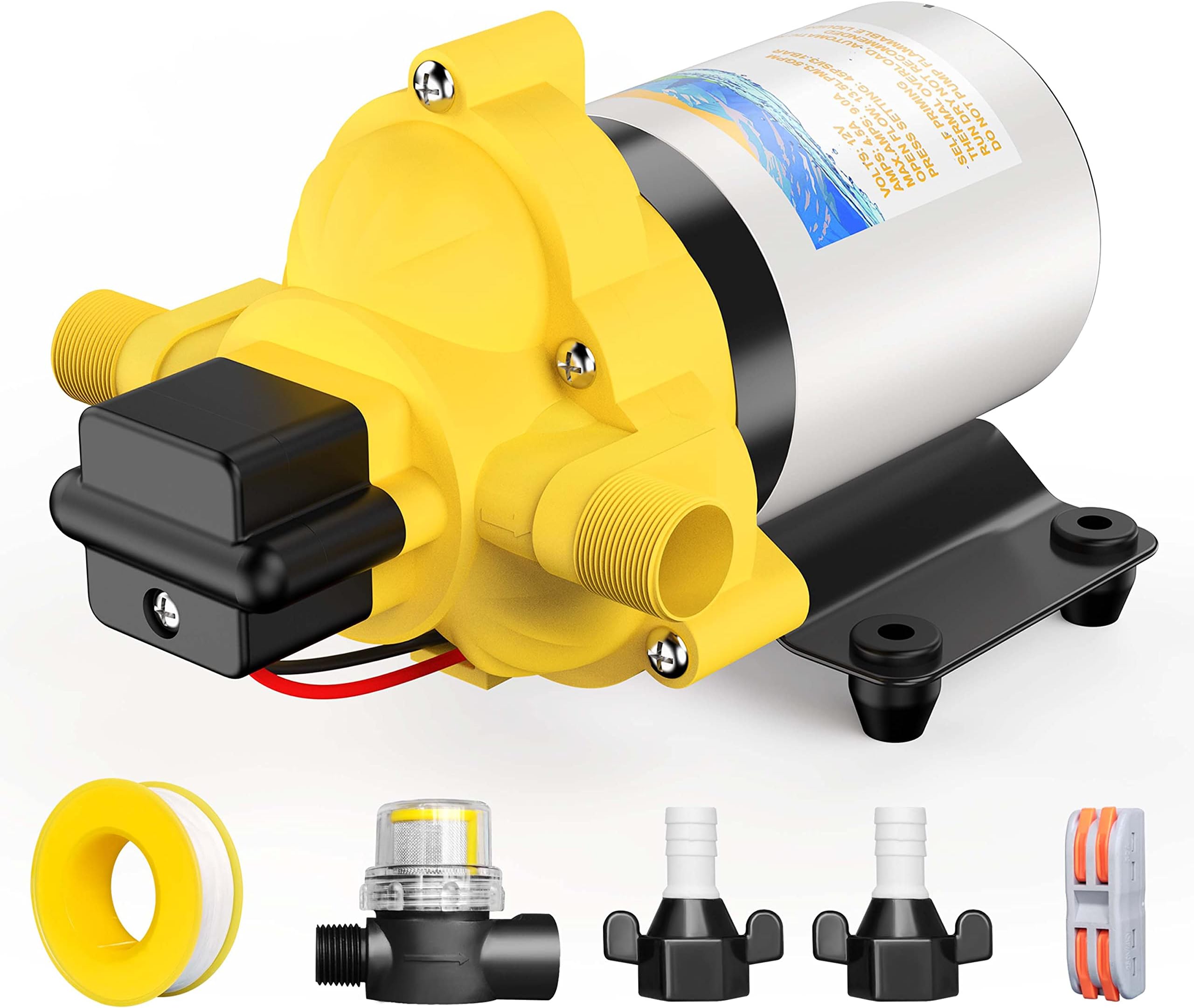 Dreyoo 12V RV Water Pump, 3.5GPM 55PSI Self Priming Automatic Diaphragm ...