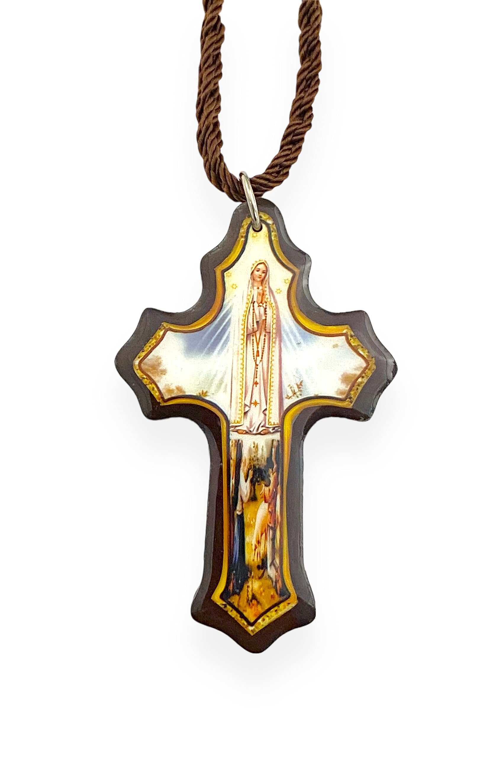 Amazon.com: Our Lady of Fatima Brown Wood Scapular Necklace Cross ...