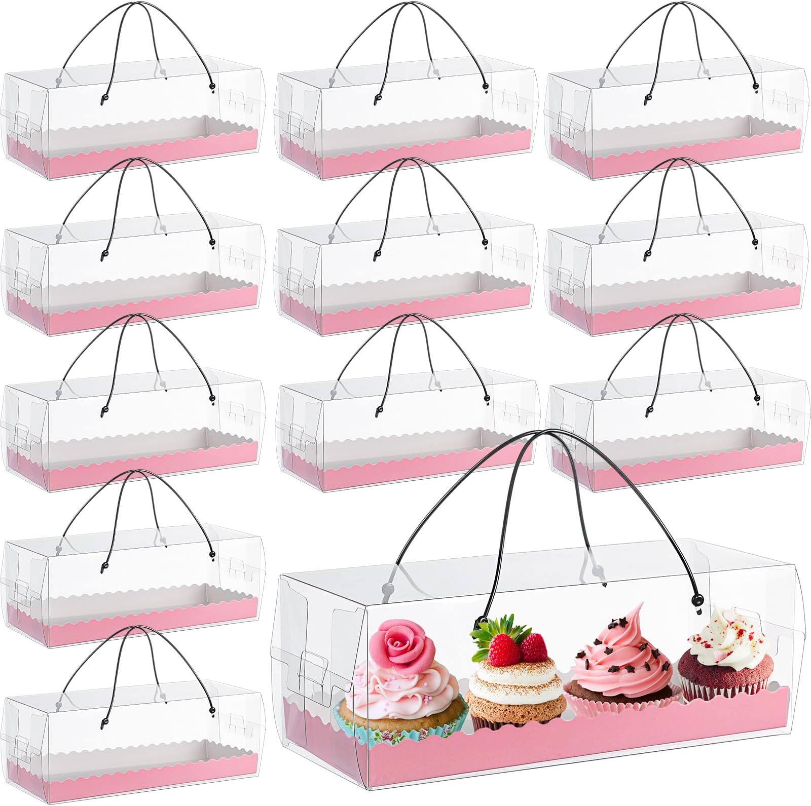 Amazon.com: Thenshop 24 Pcs Clear Cupcake Boxes with Handle 4 Bakery ...