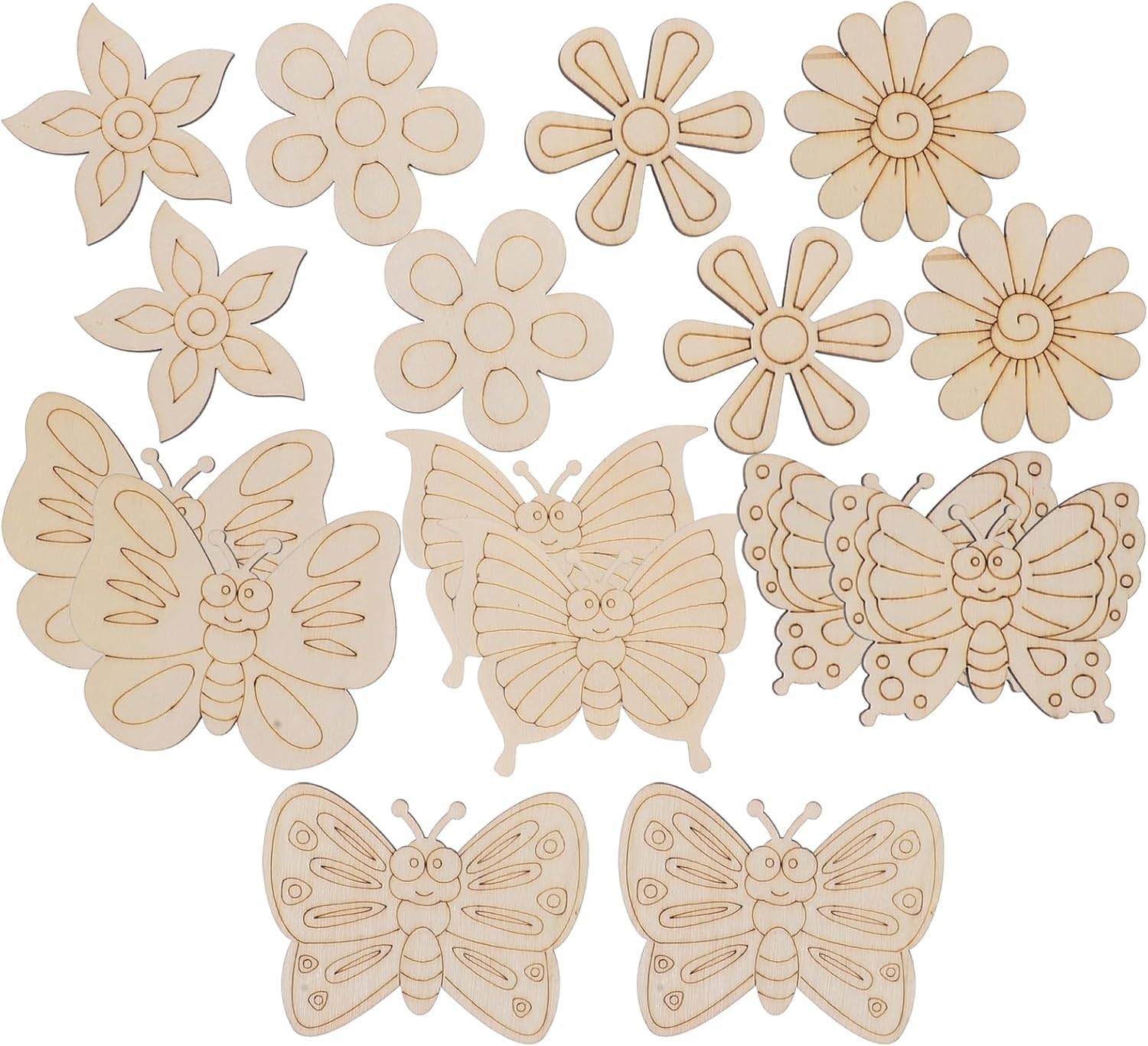Amazon.com: LOGOFUN 18pcs Unfinished Wood Butterfly Flower Slices ...