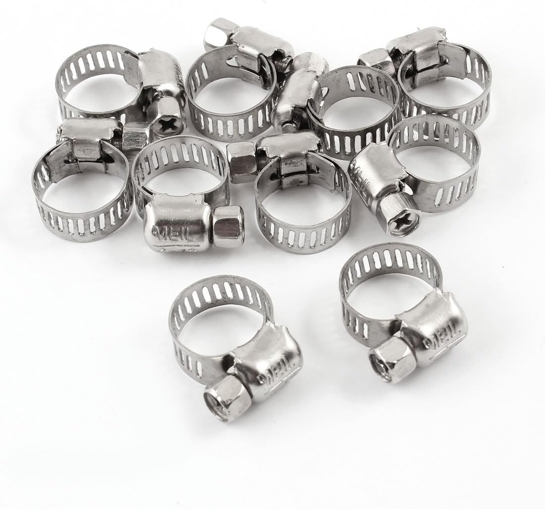 uxcell Stainless Steel 8-14mm Pipes Tube Hose Clamps Clips, 10 Pcs ...