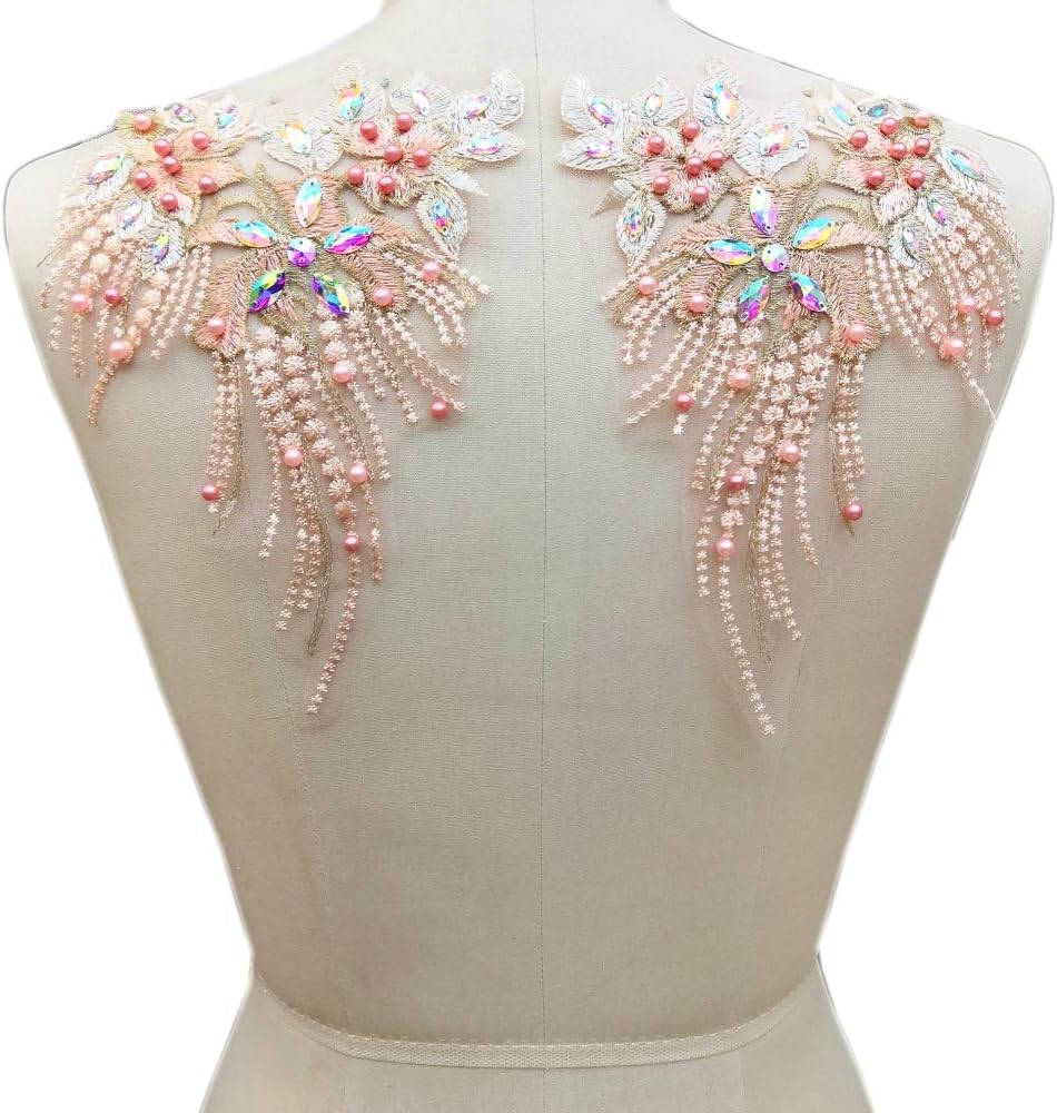 Amazon.com: Lace Embroidered Pearl Rhinestone Patches Applique for DIY ...