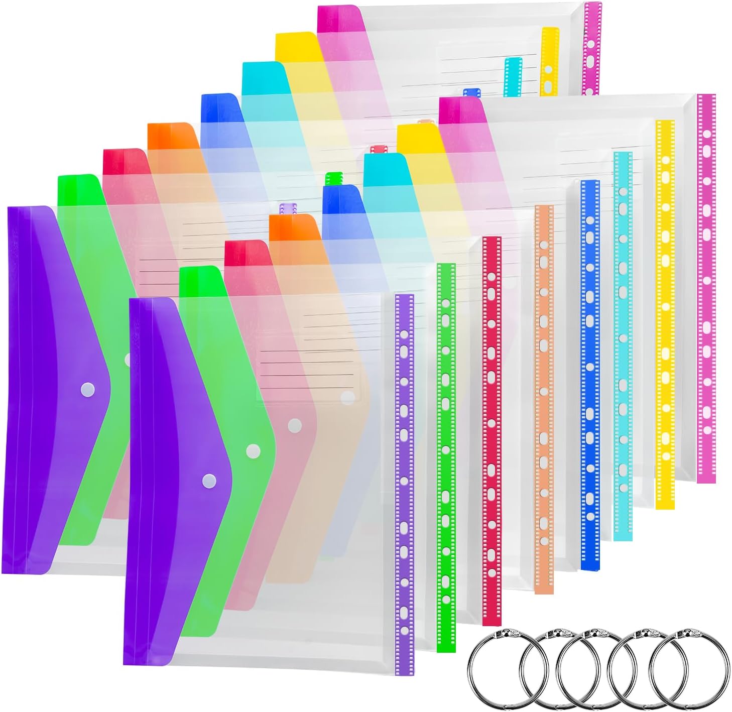 SdreMelo16Pack Punched Pockets A4 Expandable Punched Folders A4 Plastic ...