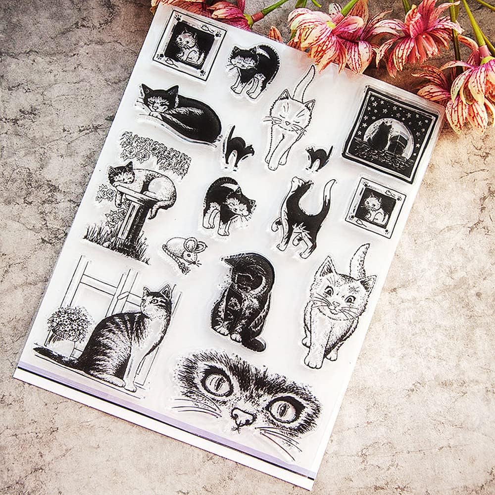 Amazon.com: Cats Clear Stamps Silicone Stamp Cards with Sentiments, Cat ...