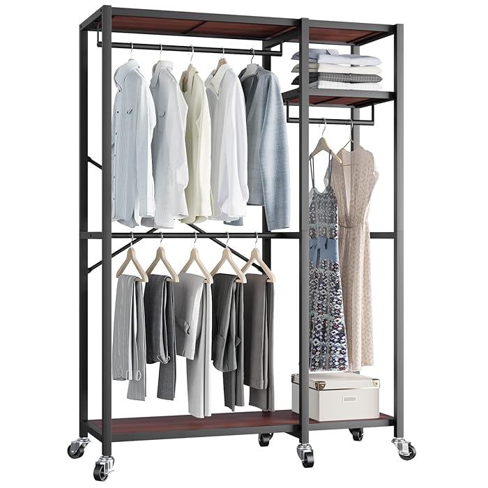Buy Timate P2 Rolling Garment Rack Free-standing Open Wardrobe Closet ...