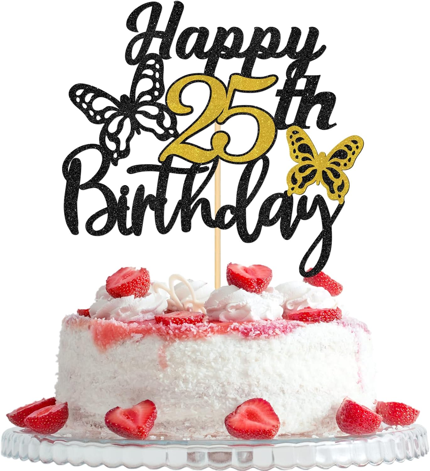 Amazon.com: Happy 25th Birthday Cake Topper with Butterfly, 25 ...
