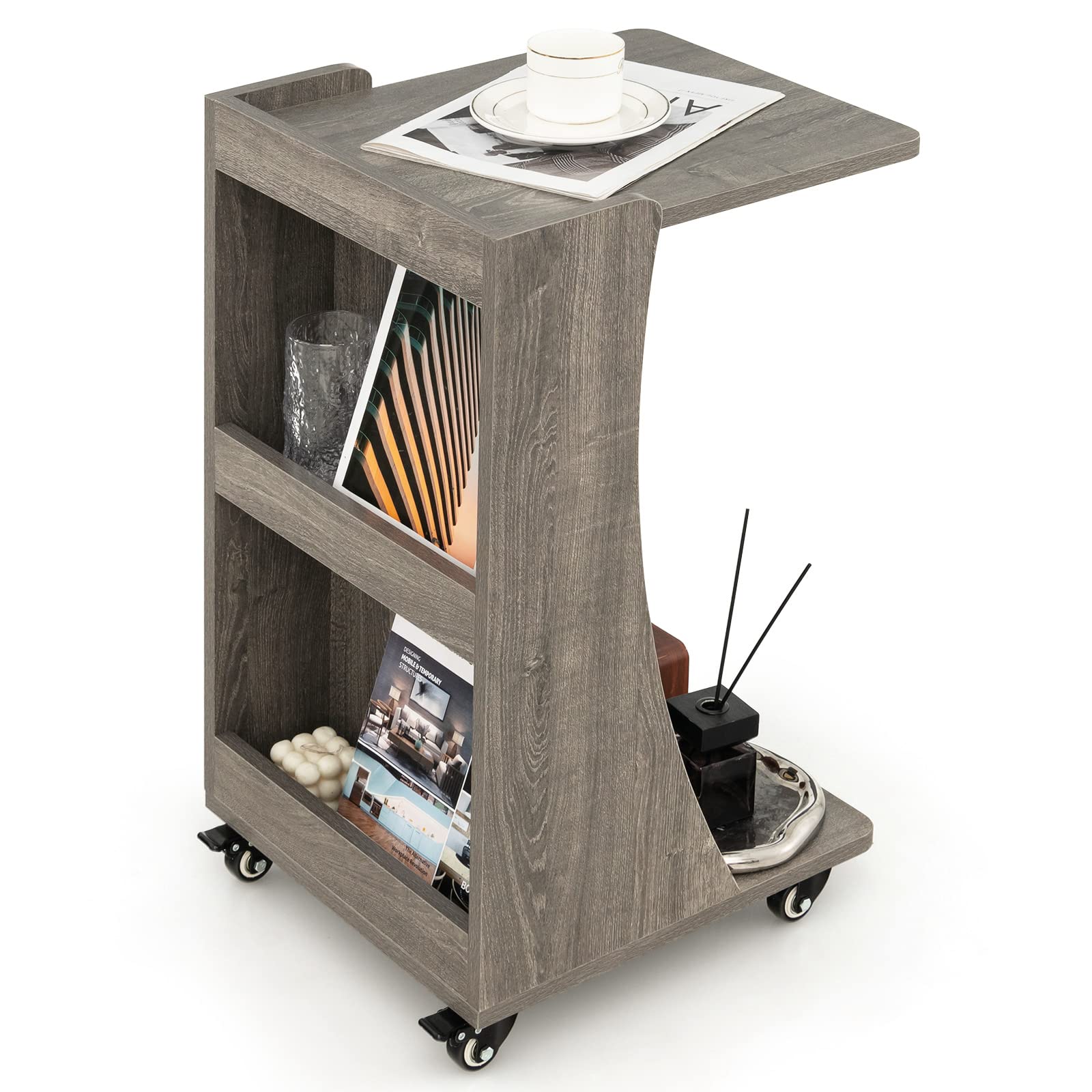 Amazon.com: GOFLAME C-Shaped End Table, Mobile Sofa Side Table with 2 ...