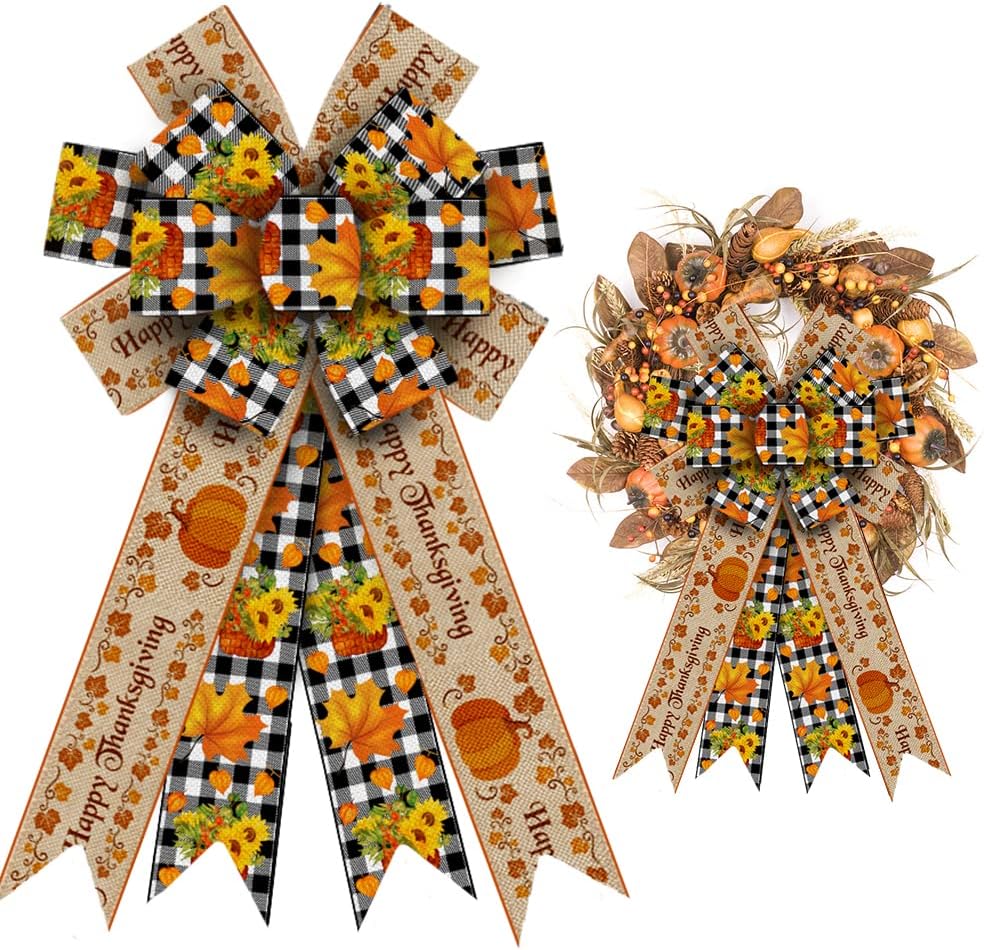 Amazon.com: ALIBBON 2Pcs Fall Bows for Wreaths, Thanksgiving Wreath ...