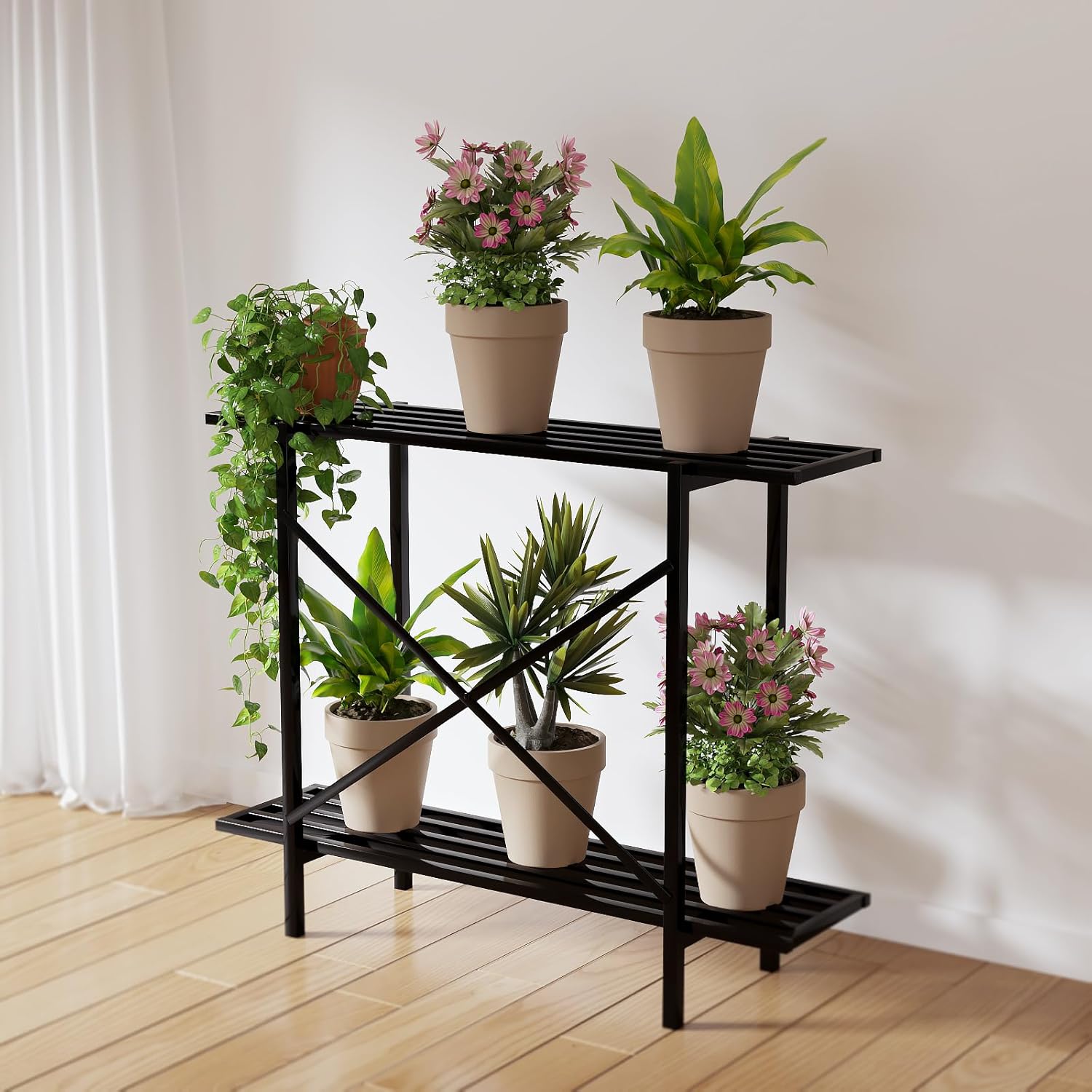 Amazon.com: Zhongma 2 Tier Metal Sturdy Heavy Plant Stand, Narrow Plant ...