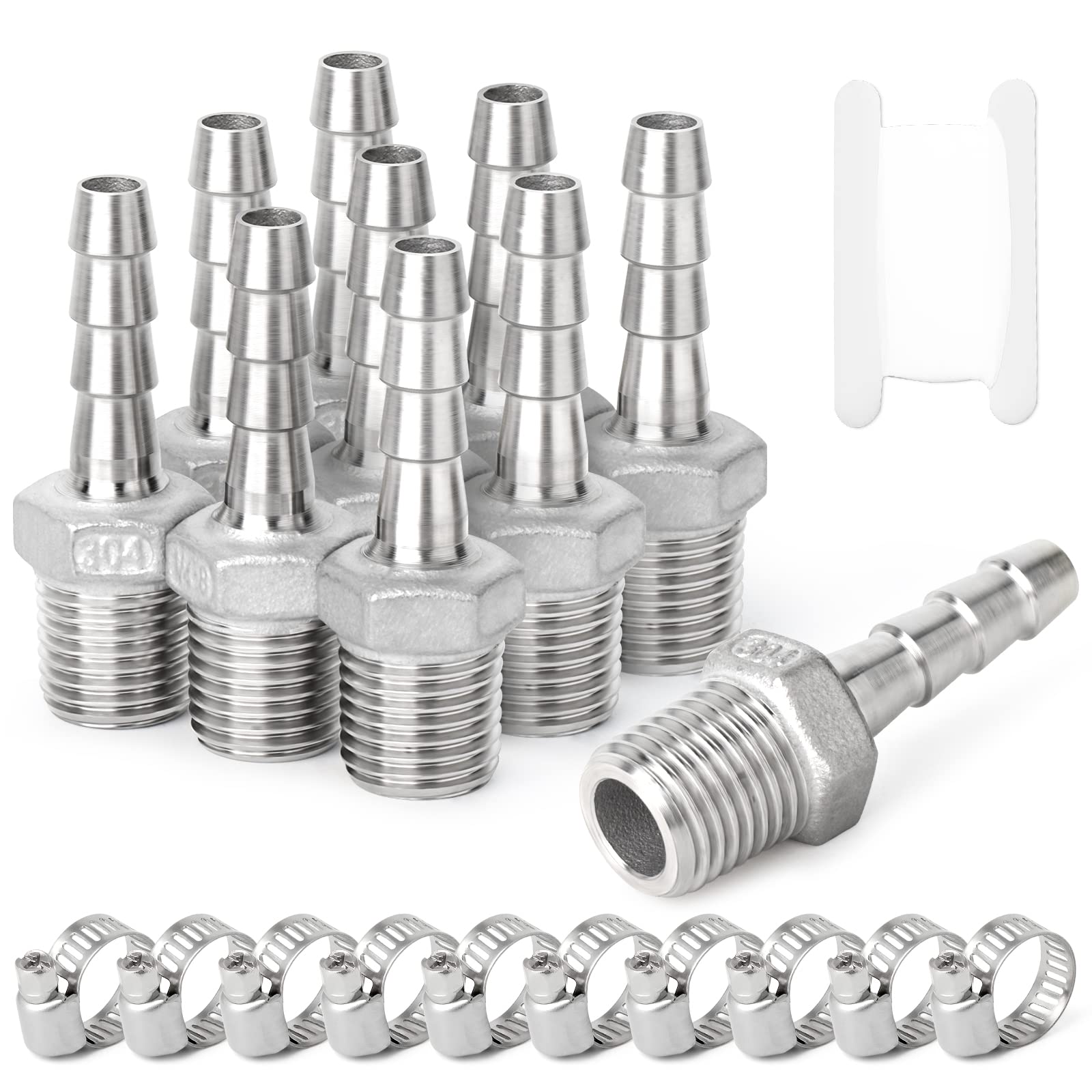 Amazon.com: TAISHER 10PCS 304 Stainless Steel Hose Barb Fittings, Home Brew Fittings 1/4" Barb x ...